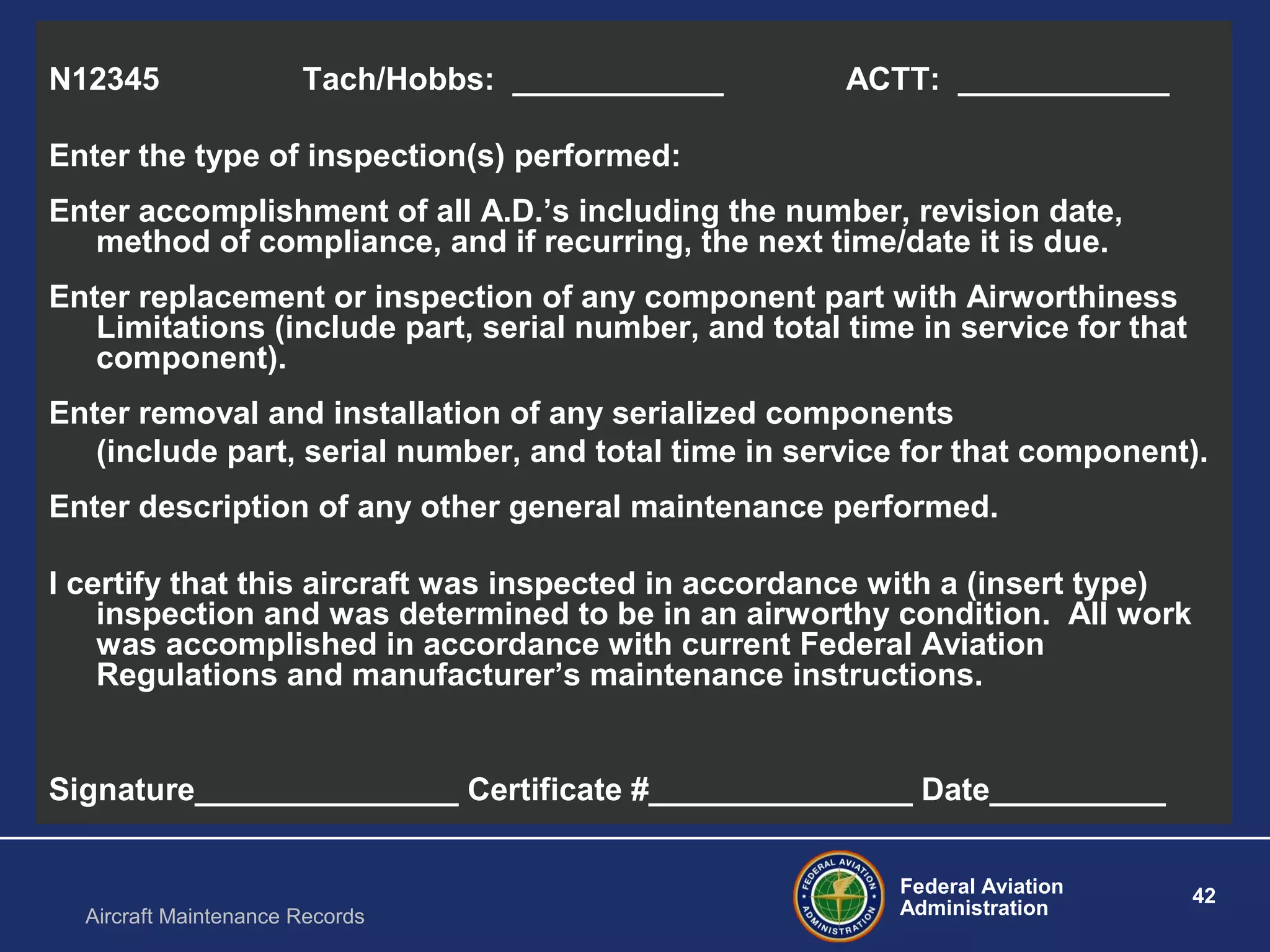 Aircraft Maintenance Records and Airworthiness Directives for General ...