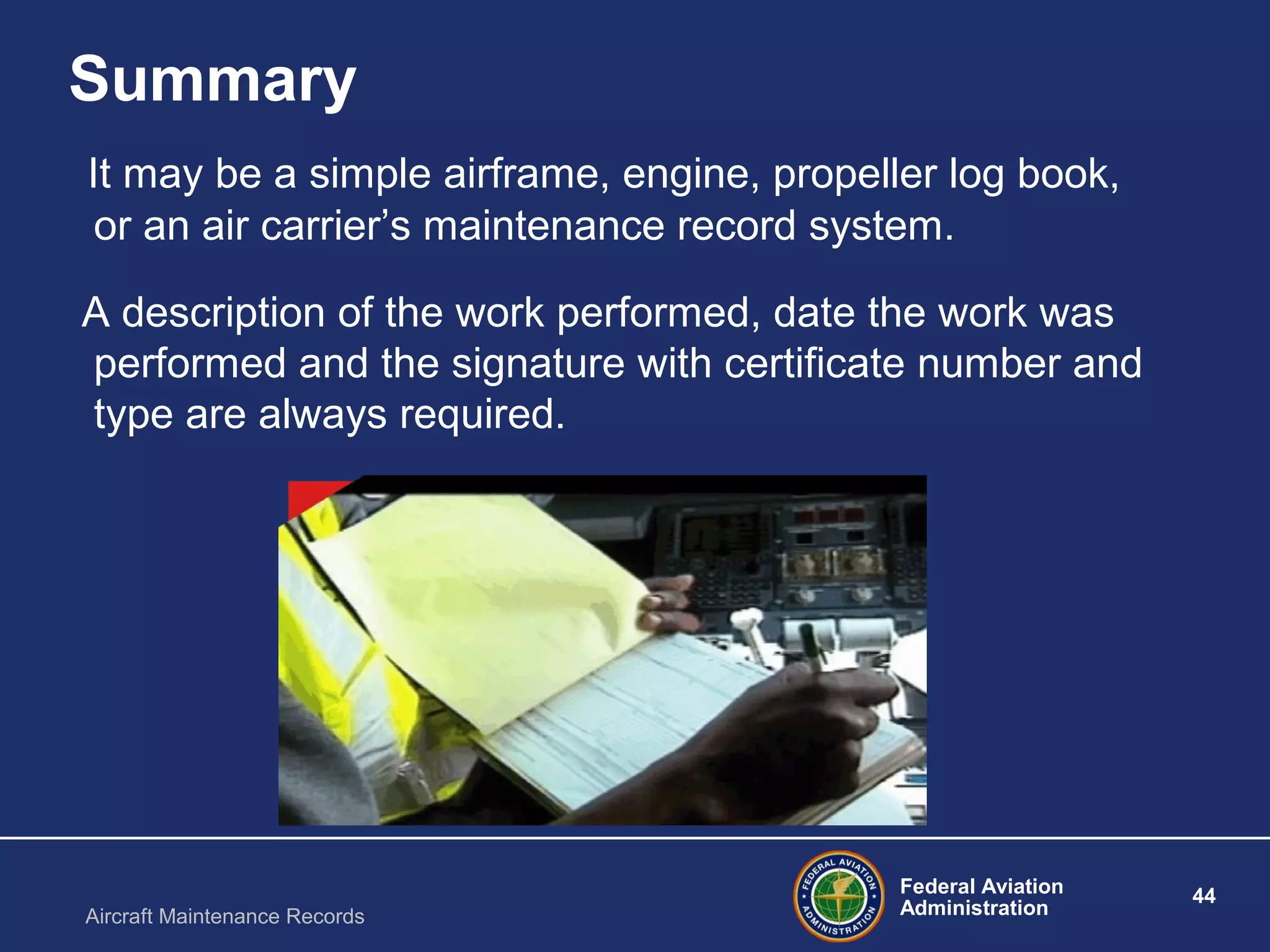 Aircraft Maintenance Records and Airworthiness Directives for General ...