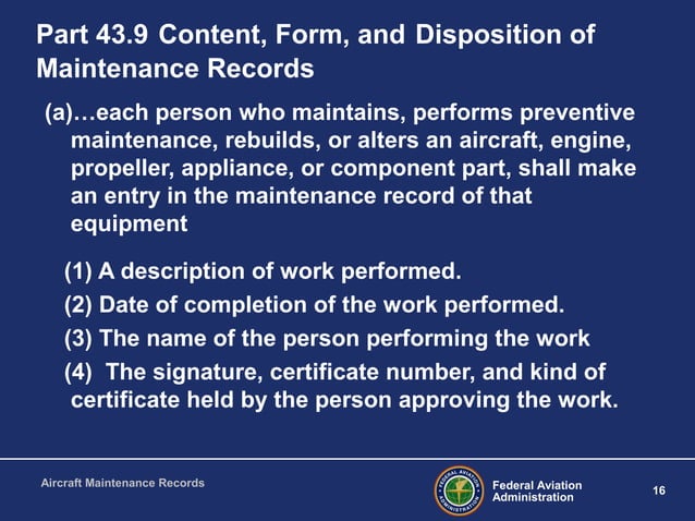 Aircraft Maintenance Records and Airworthiness Directives for General ...