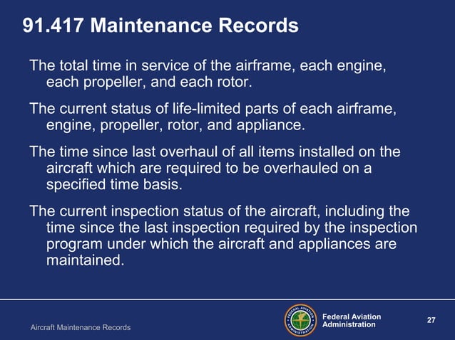 Aircraft Maintenance Records and Airworthiness Directives for General ...