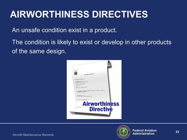 Aircraft Maintenance Records and Airworthiness Directives for General ...