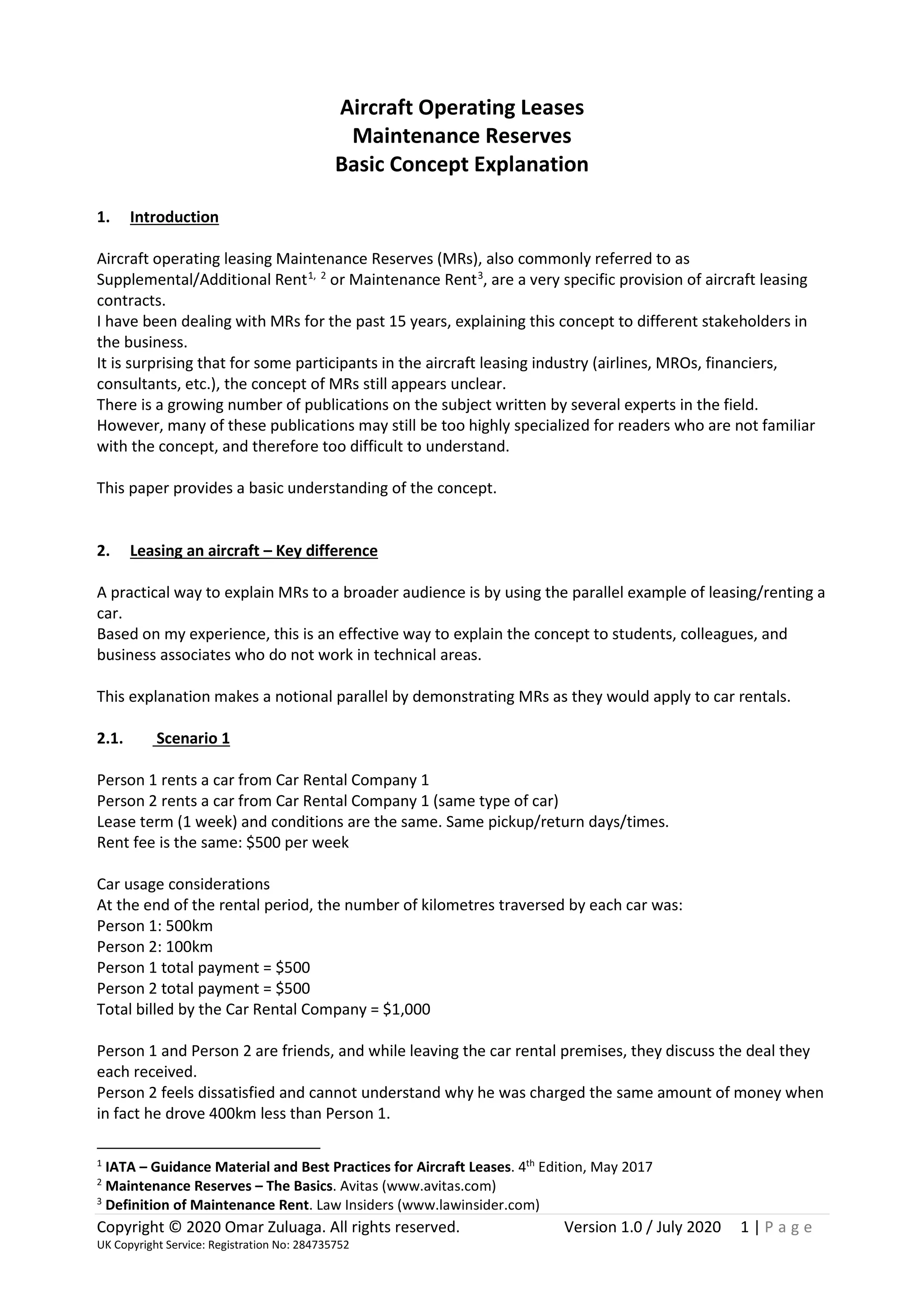 Aircraft operating leases maintenance reserves - basic concept ...