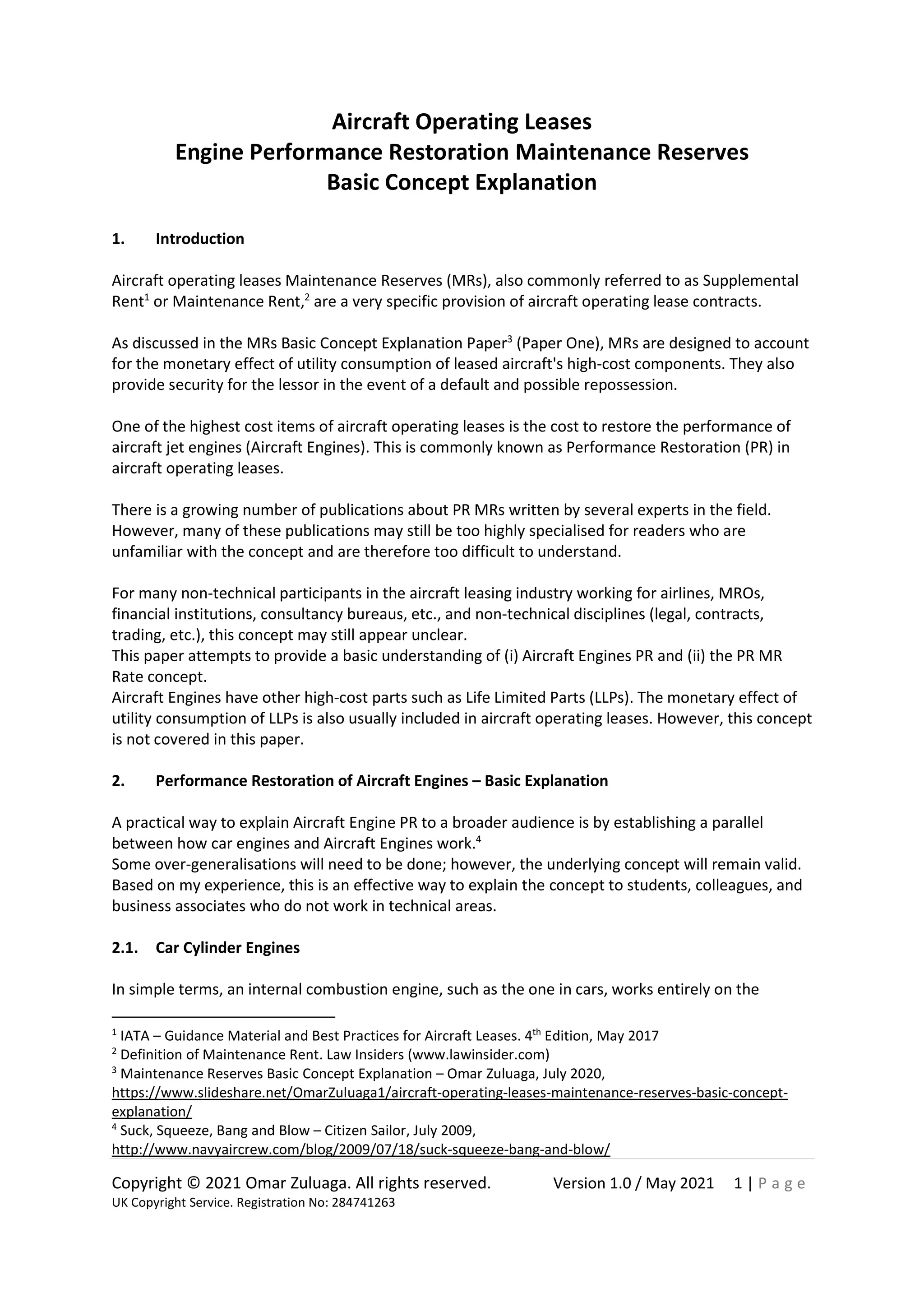Aircraft Operating Leases Engine PR MRs Basic Concept Explanation | PDF