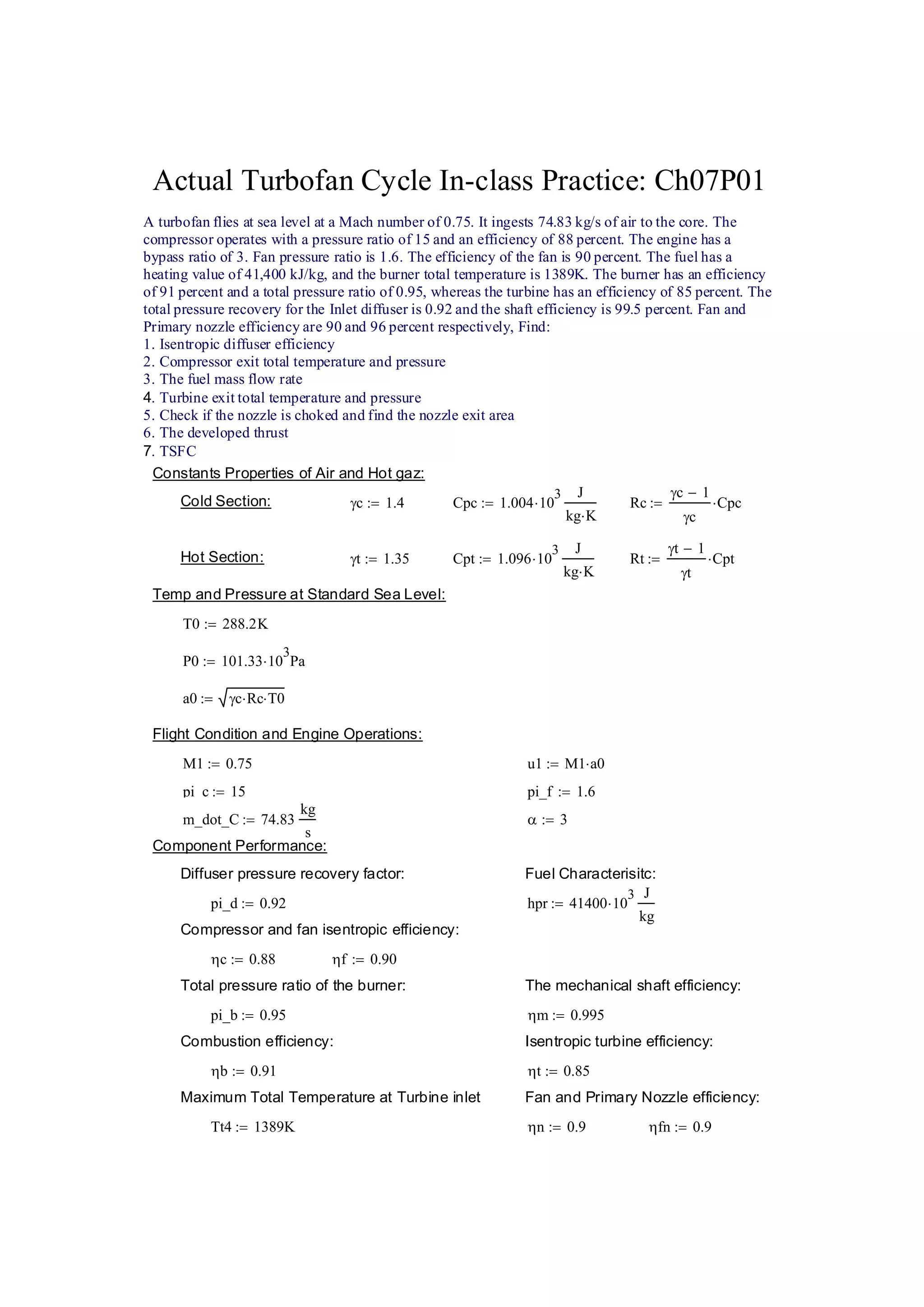 Aircraft propulsion non ideal turbofan cycle analysis | PDF