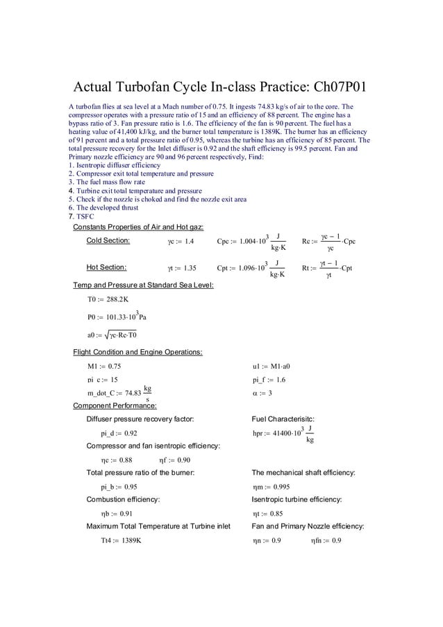 Aircraft propulsion non ideal turbofan cycle analysis | PDF