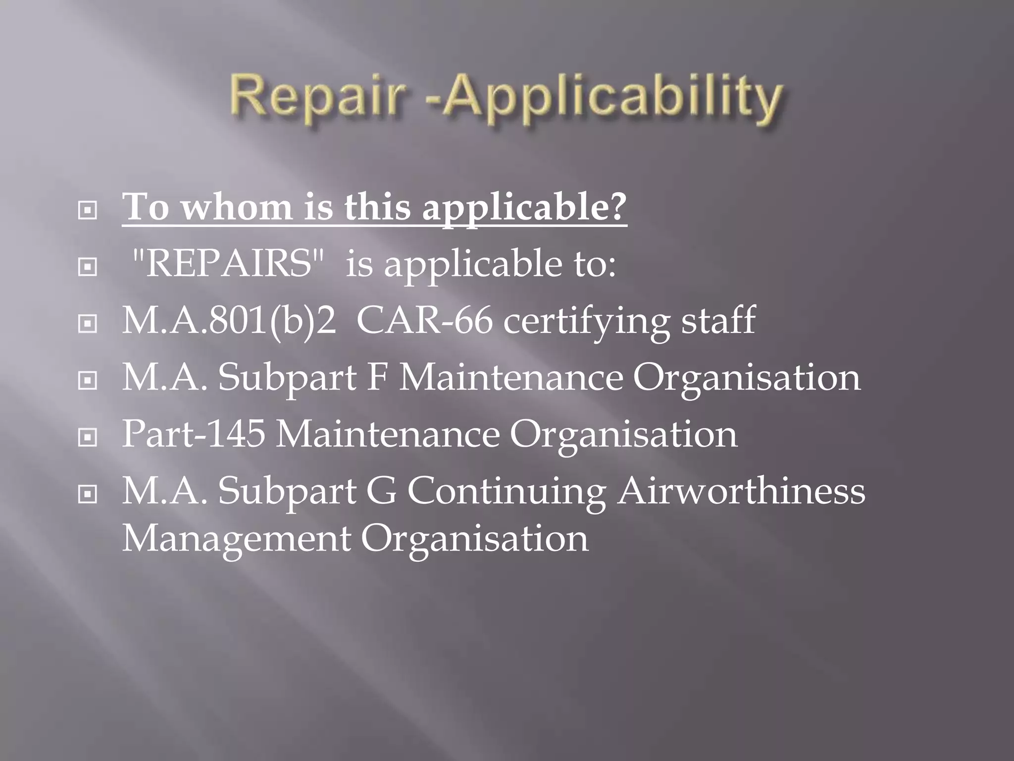 Aircraft repair | PPTX