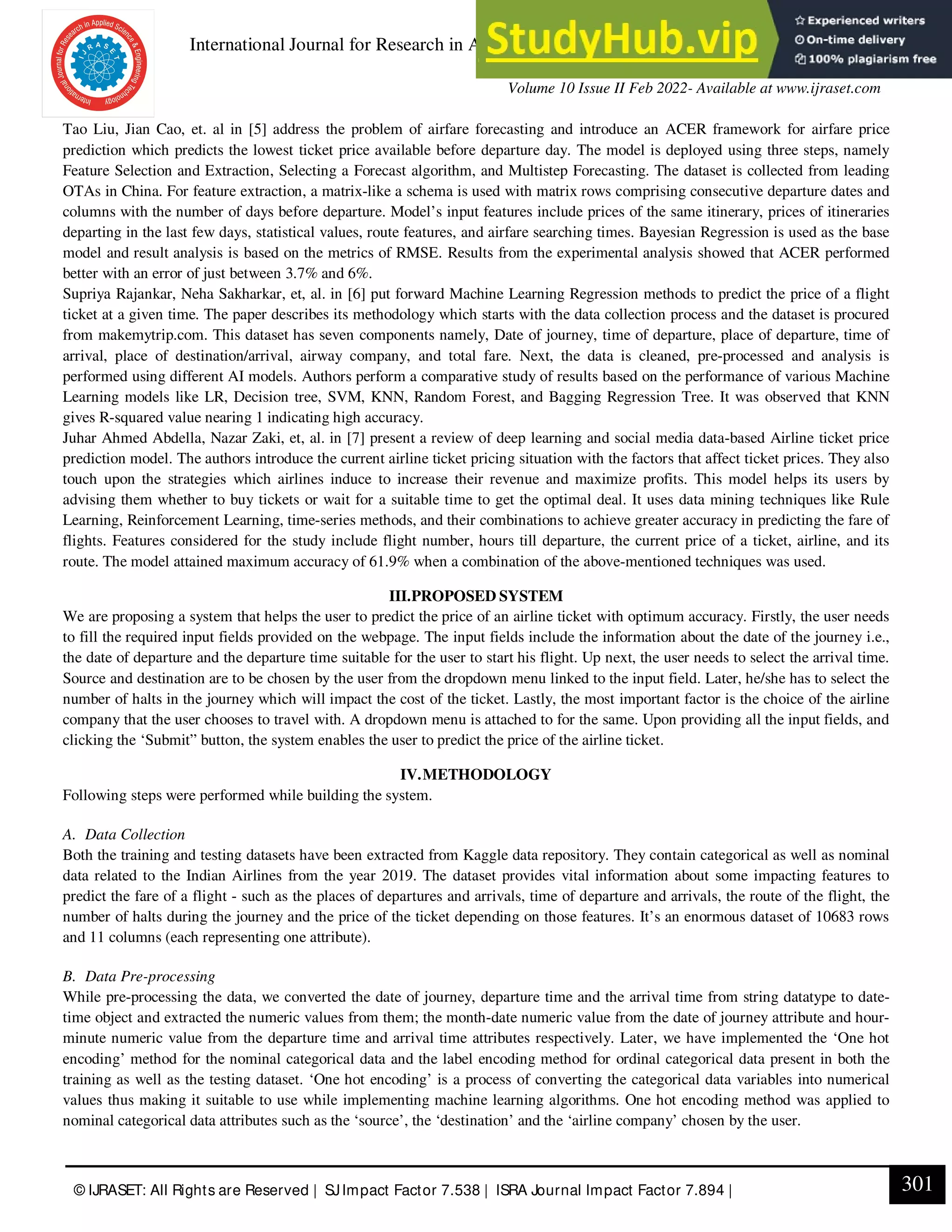 Aircraft Ticket Price Prediction Using Machine Learning | PDF