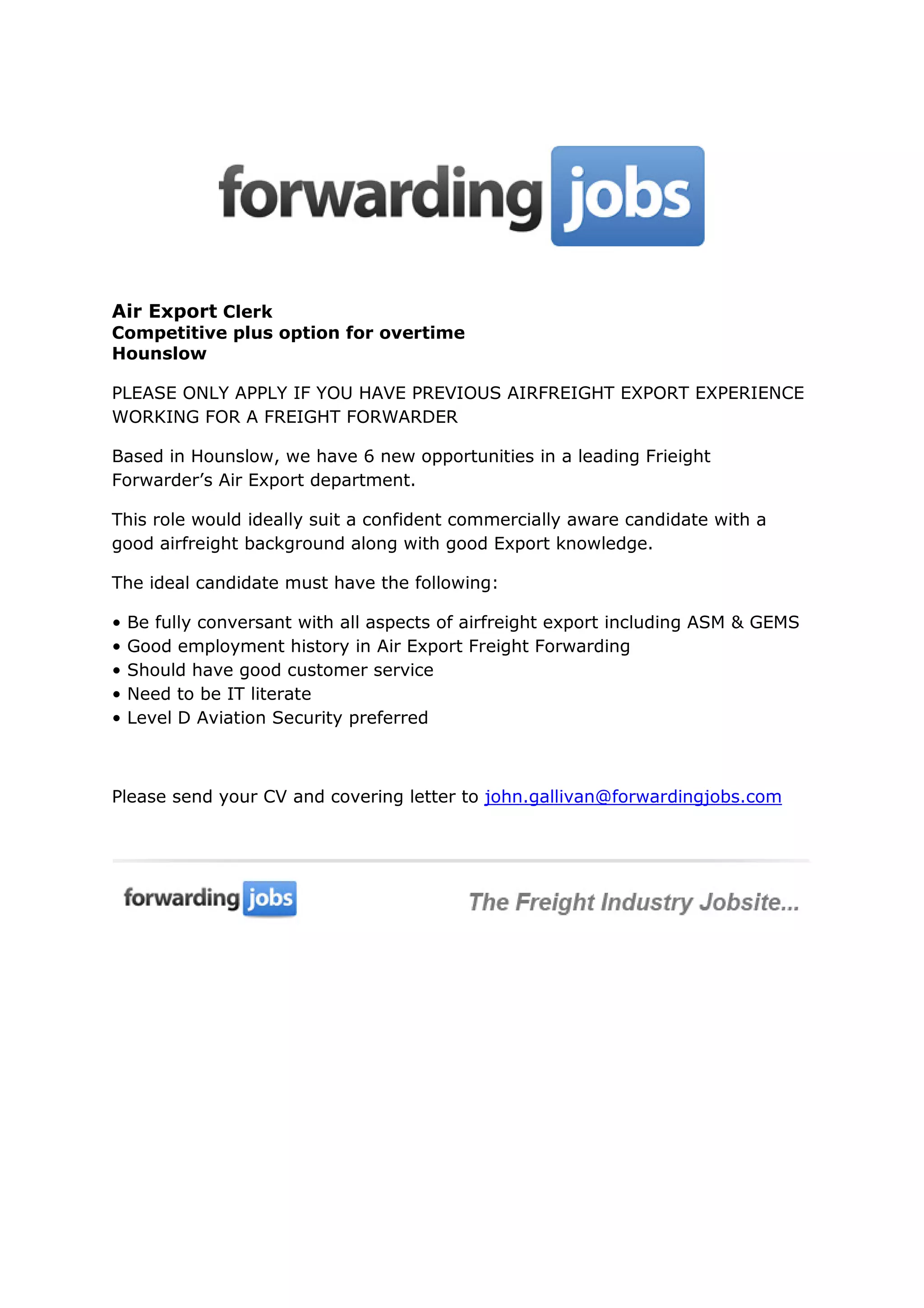 Air export clerk - London Heathrow | PDF | Air Travel | Travel Type