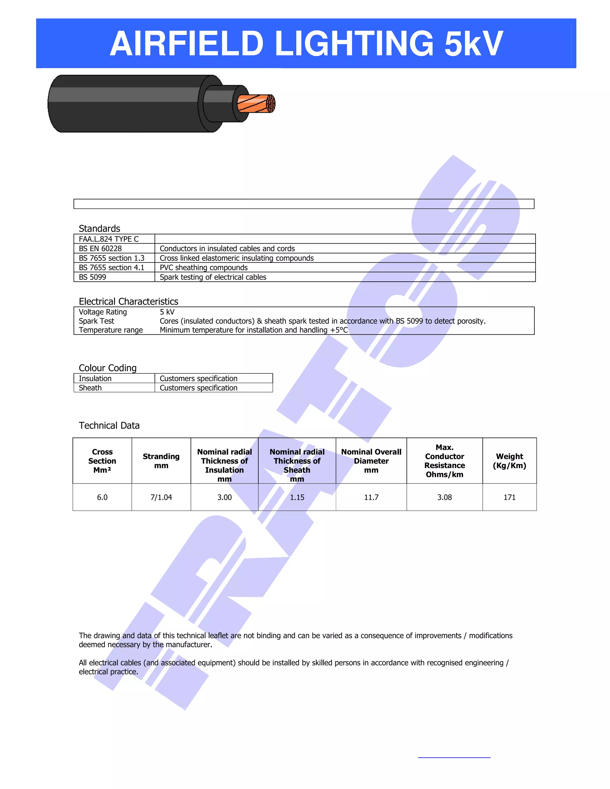 Airfield Ground Lighting Cables - 5kV Single Core 6sqmm (Primary ...