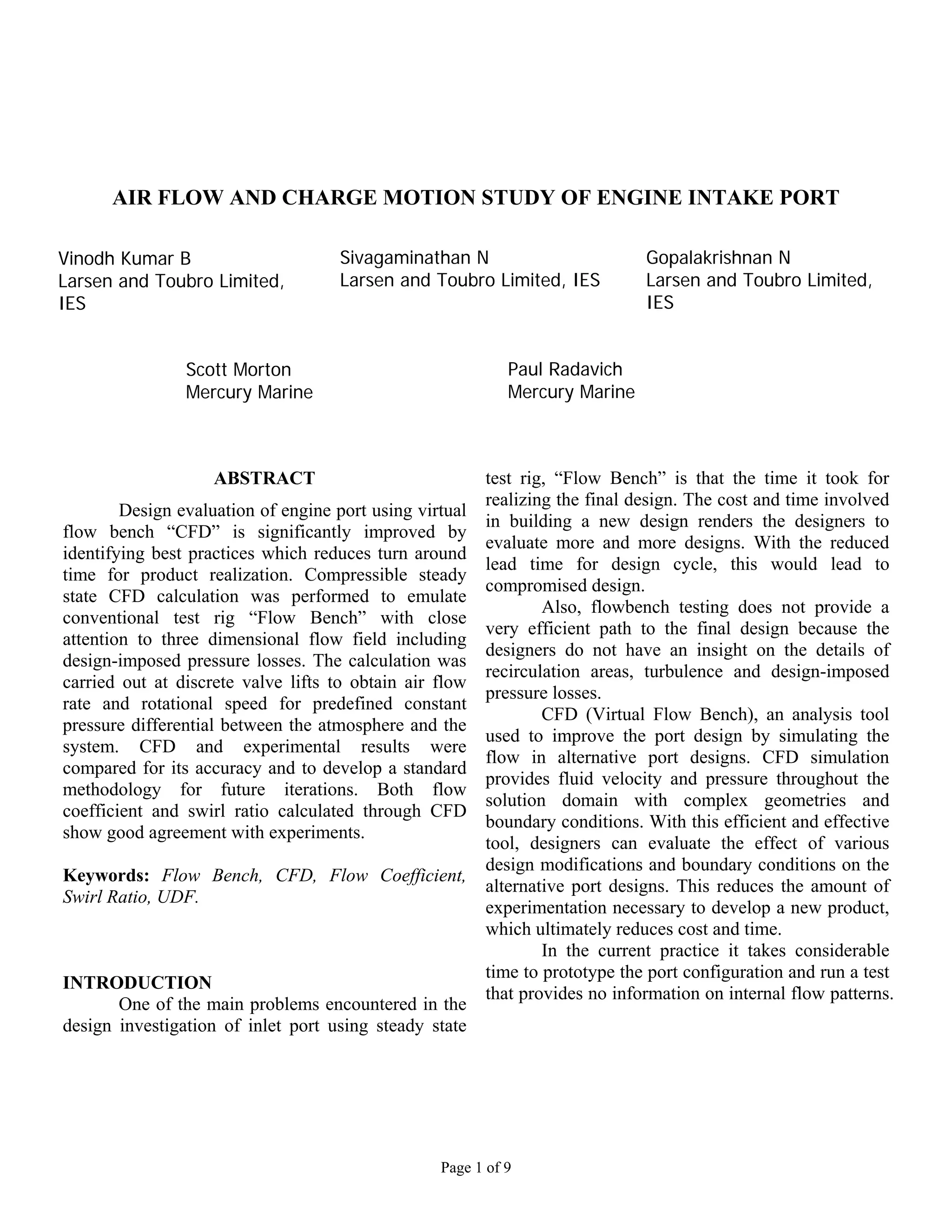 Air flow and charge motion study of engine intake port | PDF