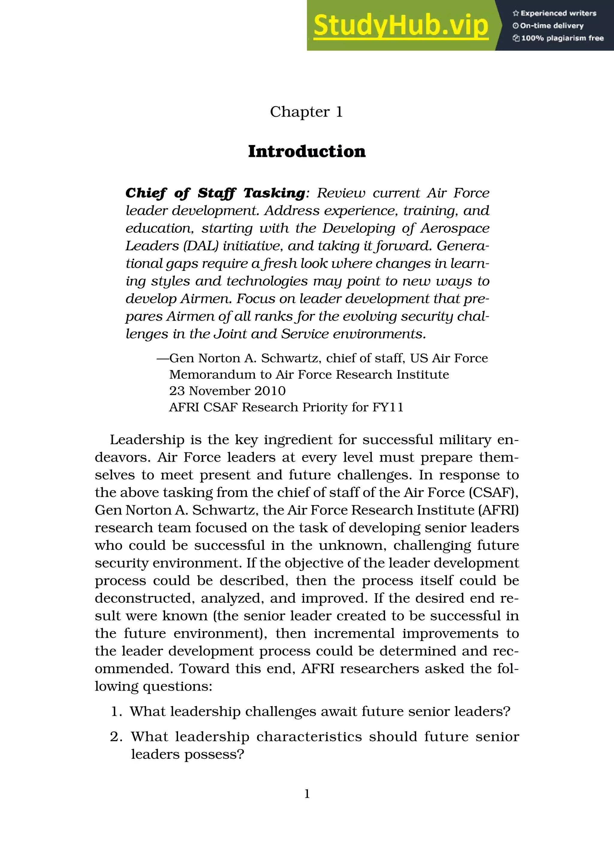 Air Force Leadership Study The Need For Deliberate Development | PDF