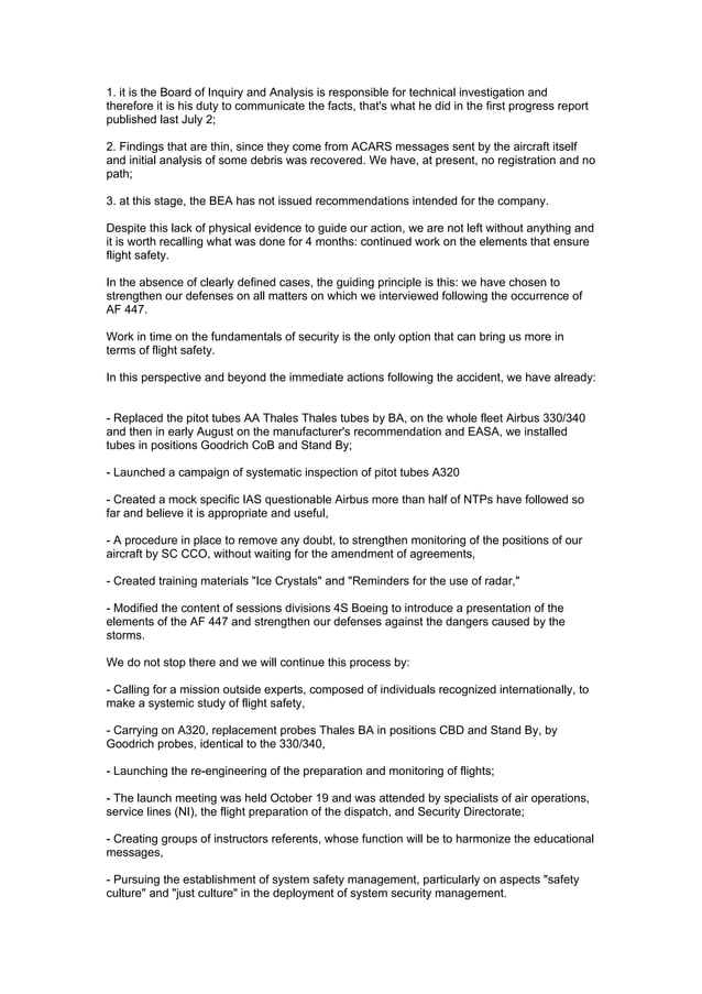 Air France Memo To Pilots Google Translation | DOC