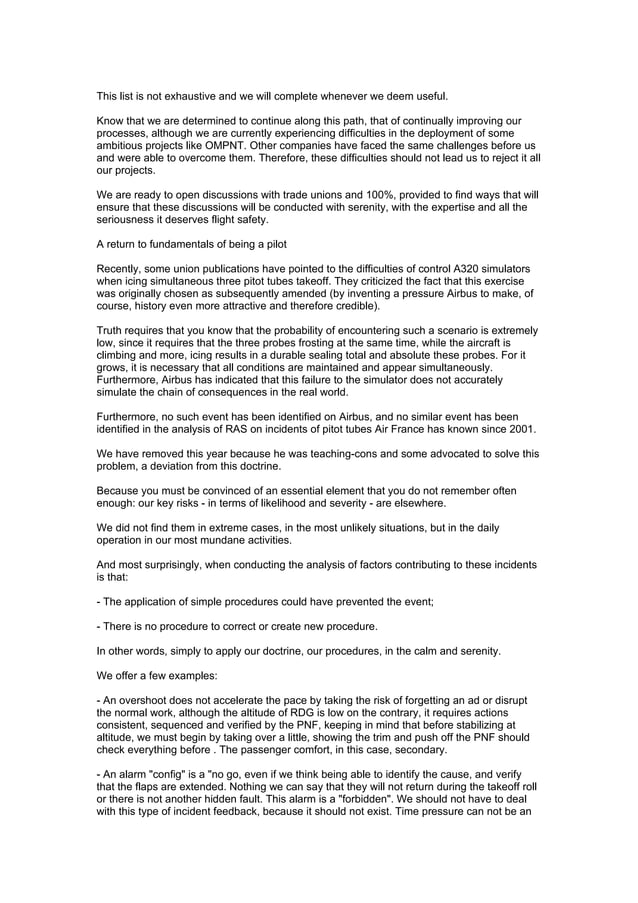 Air France Memo To Pilots Google Translation | DOC