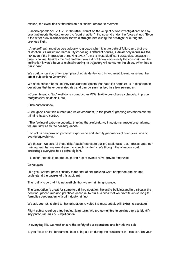 Air France Memo To Pilots Google Translation | DOC