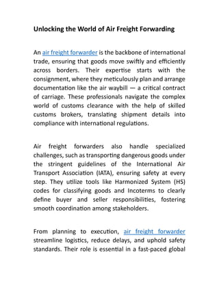 Unlocking the World of Air Freight Forwarding | PDF