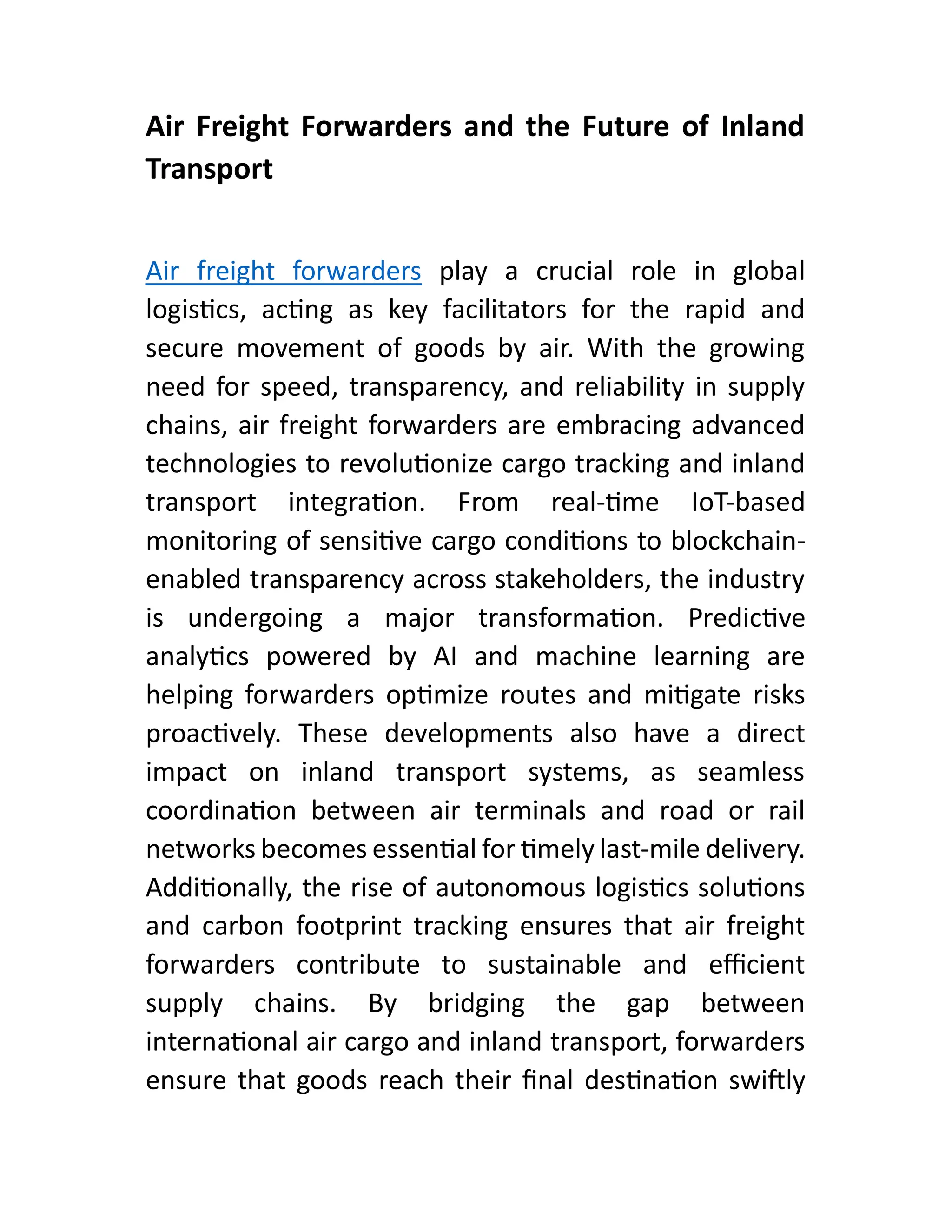 Air Freight Forwarders and the Future of Inland Transport | PDF