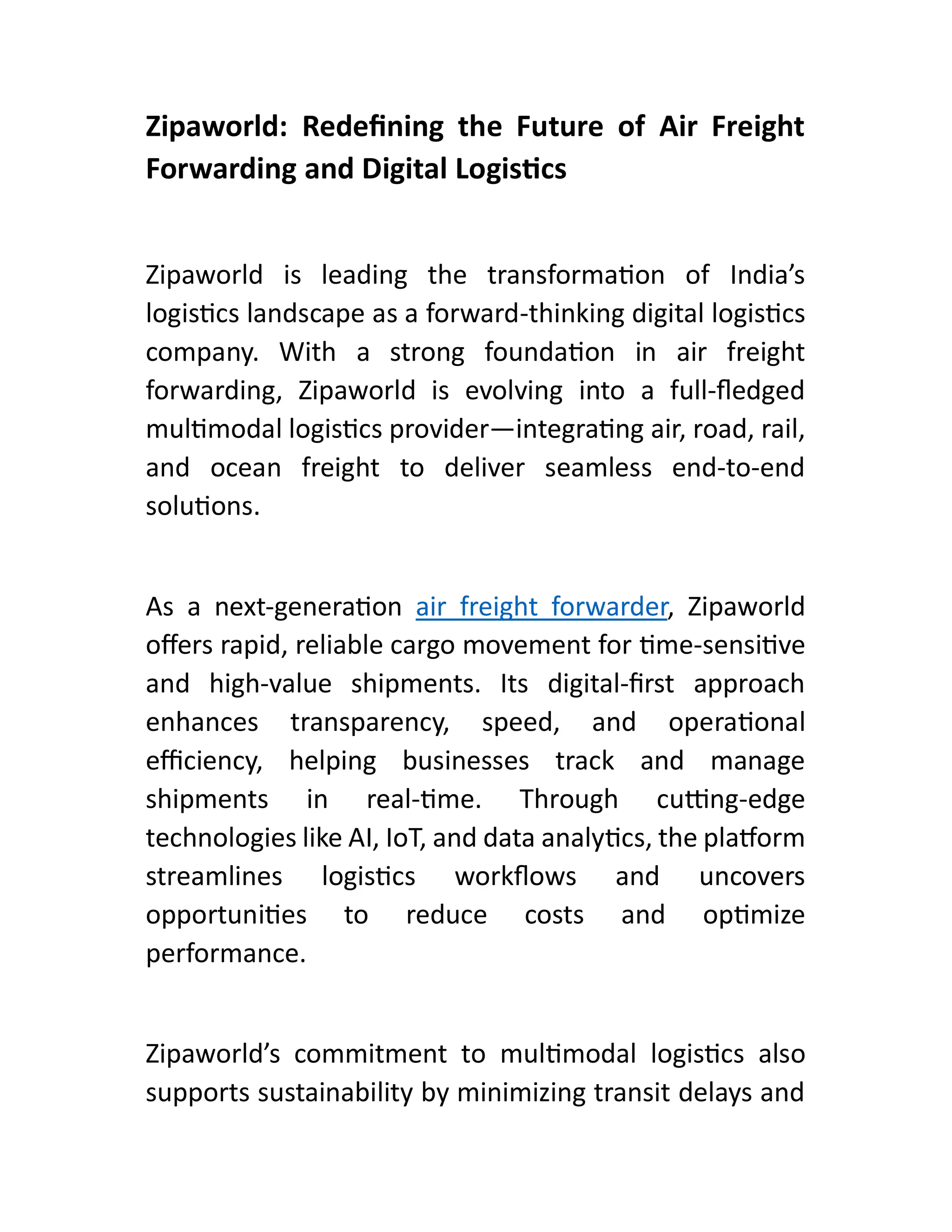 Zipaworld: Redefining the Future of Air Freight Forwarding and Digital ...