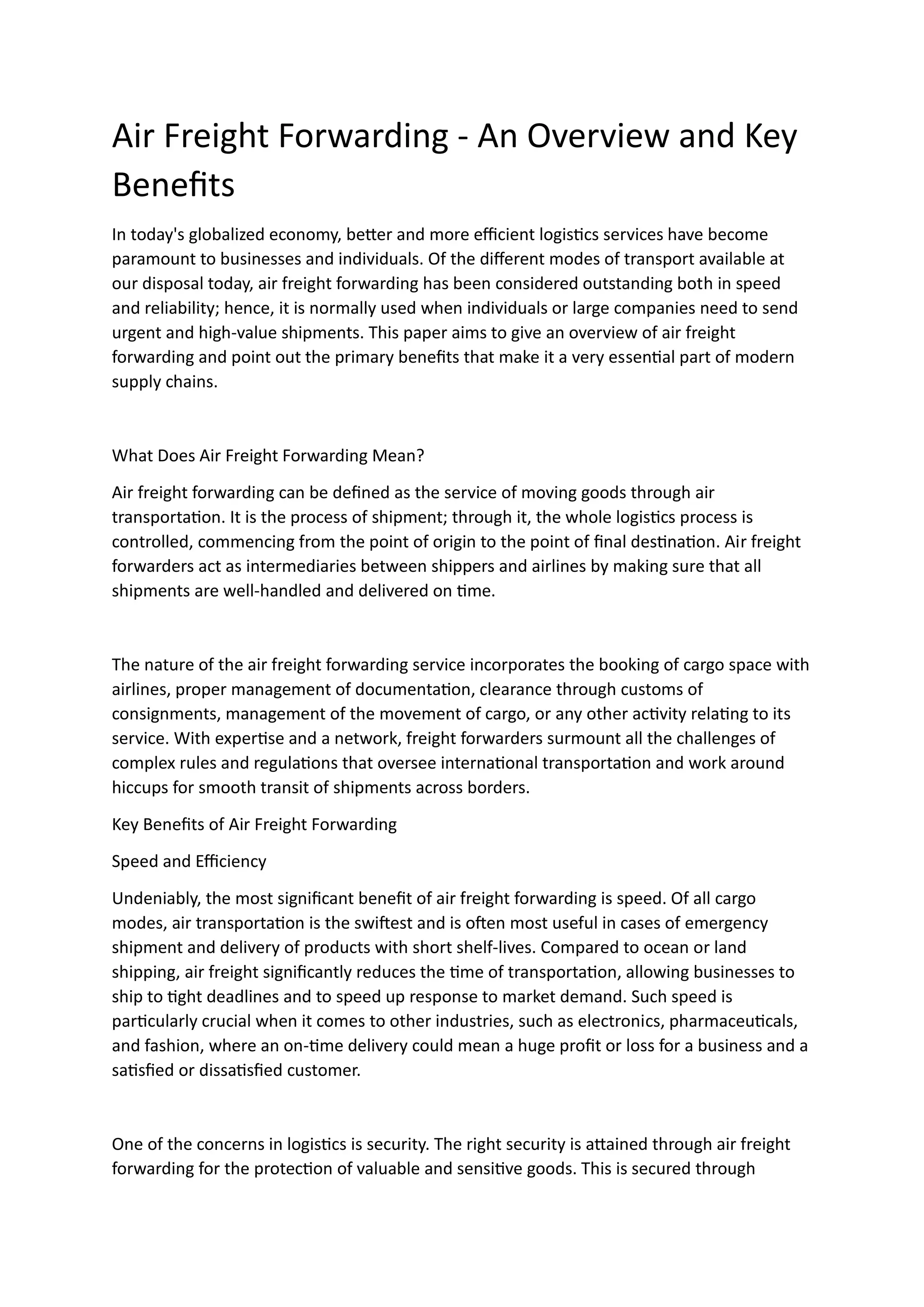 Air Freight Forwarding - An Overview and Key Benefits | PDF