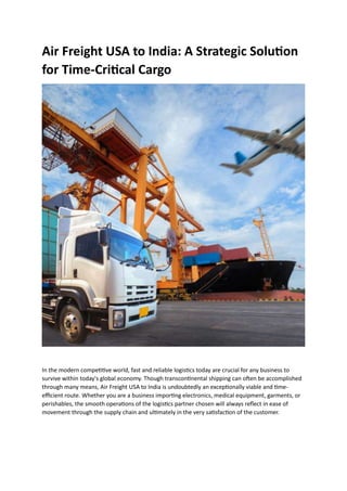 Air Freight USA to India: A Strategic Solution for time-Critical Cargo ...
