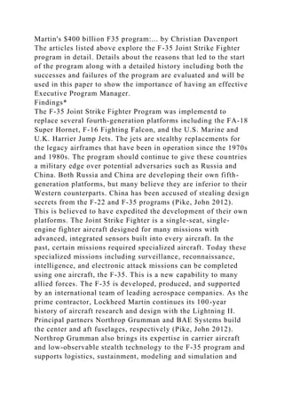 Airica WalthallF-35 Joint Strike Fighter ProgramAP.docx