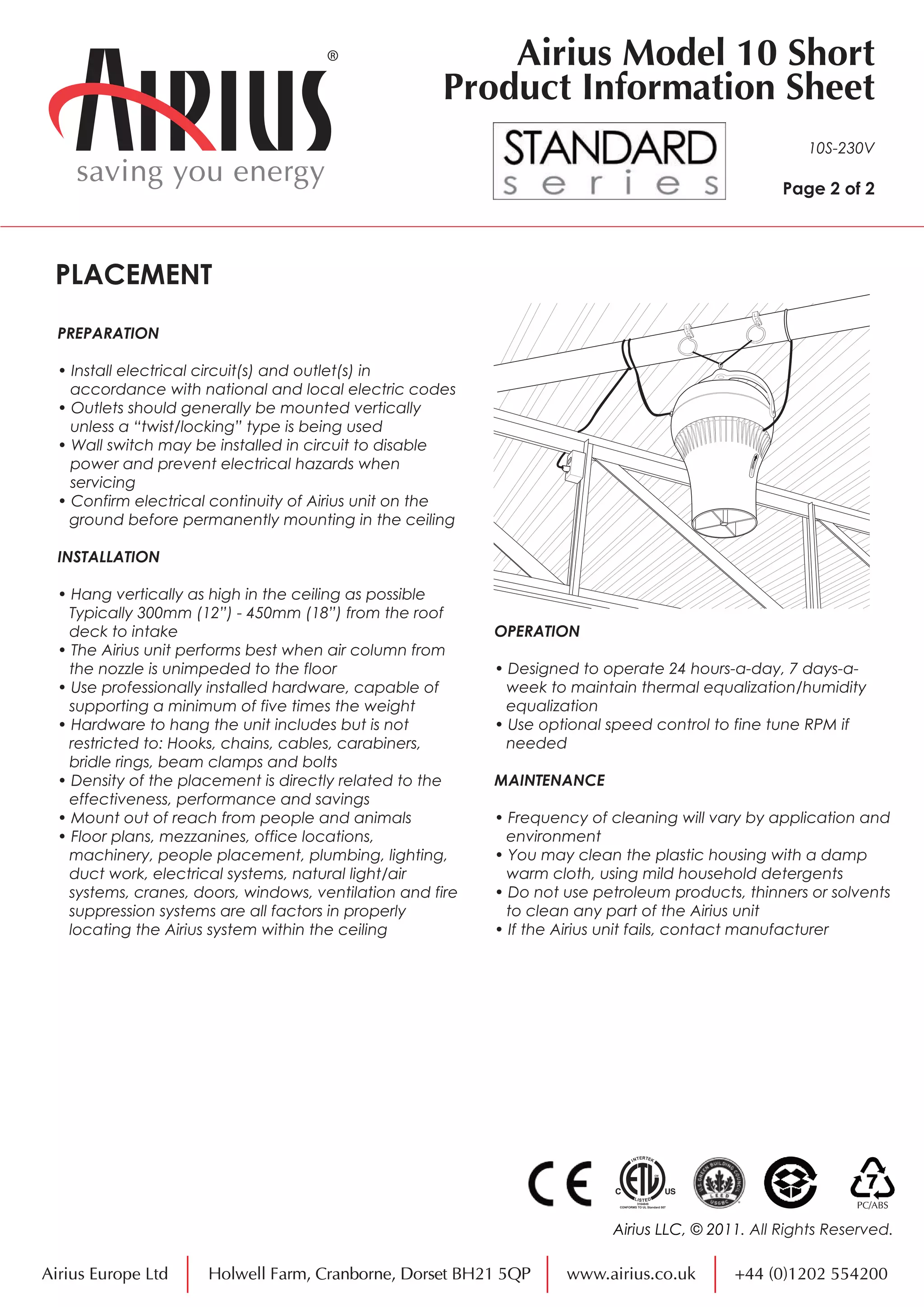 Airius model-10-short-data-sheet-2019 | PDF
