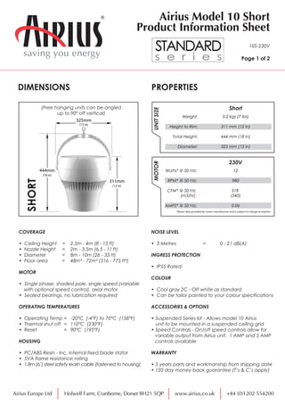 Airius model-10-short-data-sheet-2019 | PDF