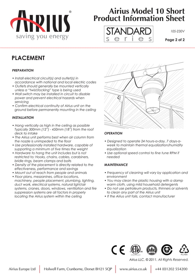 Airius model-10-short-data-sheet-2019 | PDF