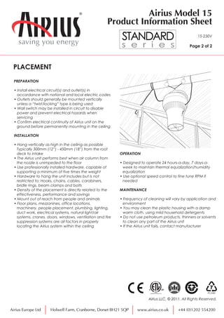 Airius Model 15 Product Information Sheet | PDF | Home Appliances ...