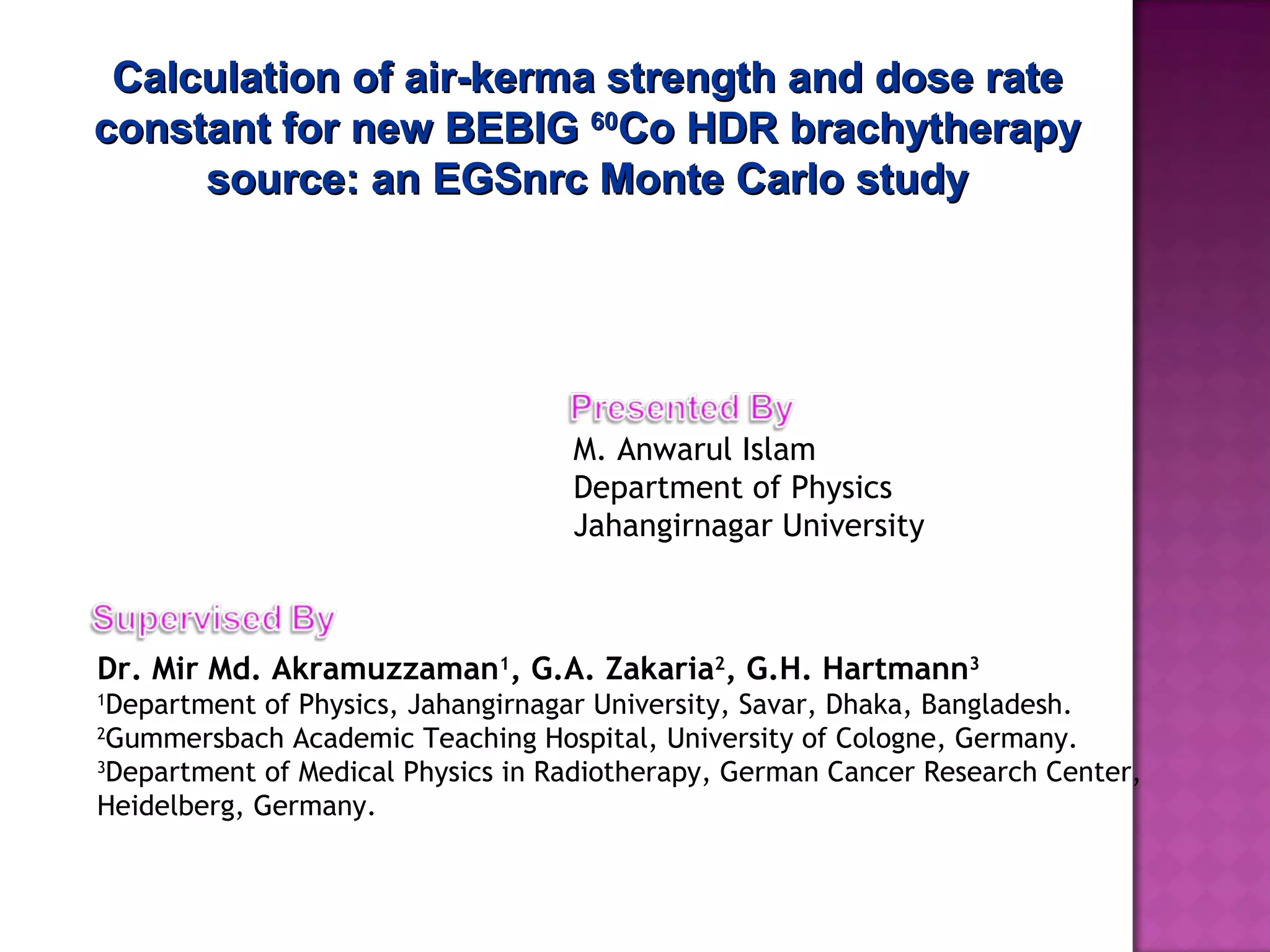 Calculation of air-kerma strength and dose rate constant for new BEBIG 60Co HDR brachytherapy ...