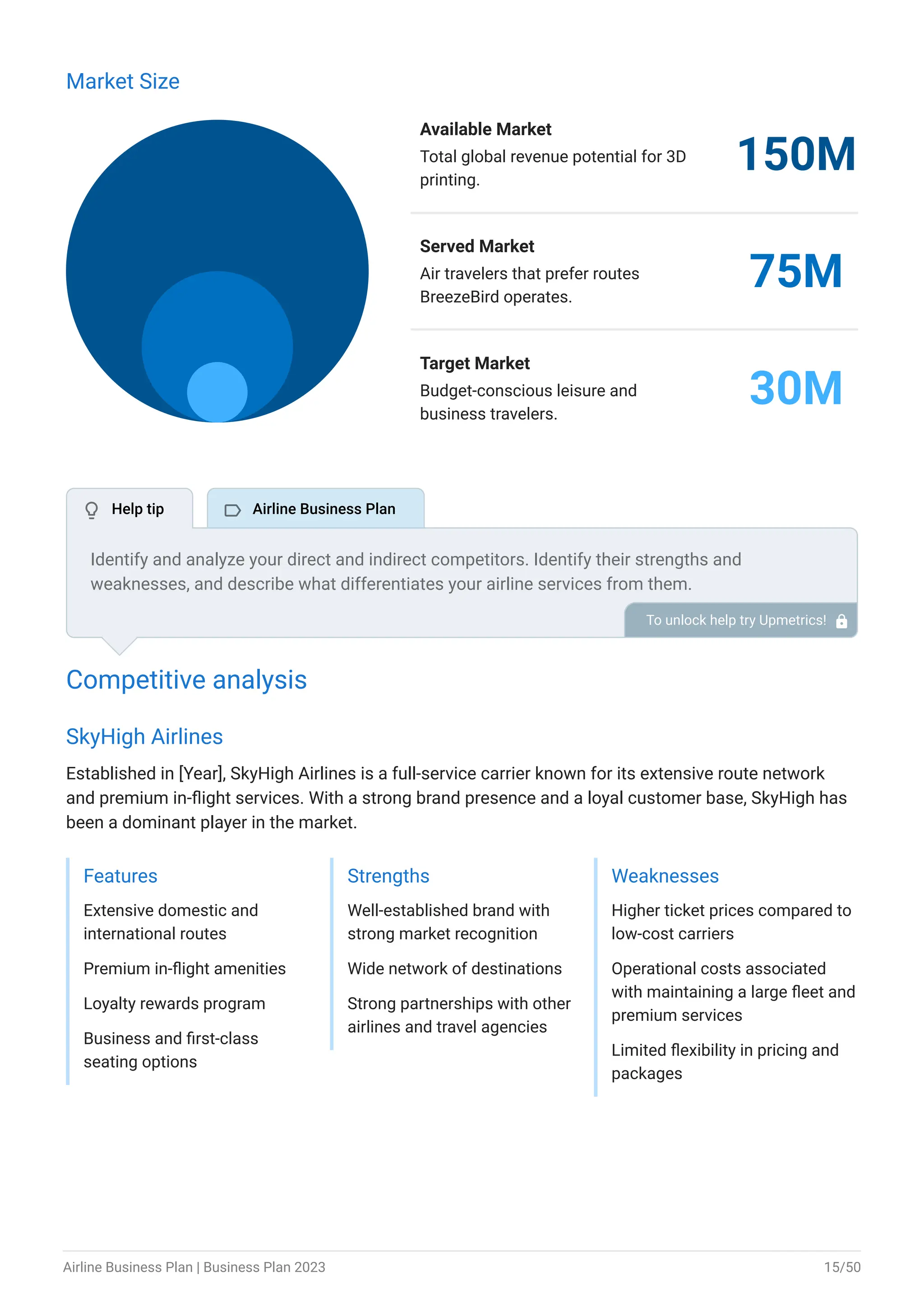 Airline Business Plan Example | Upmetrics | PDF