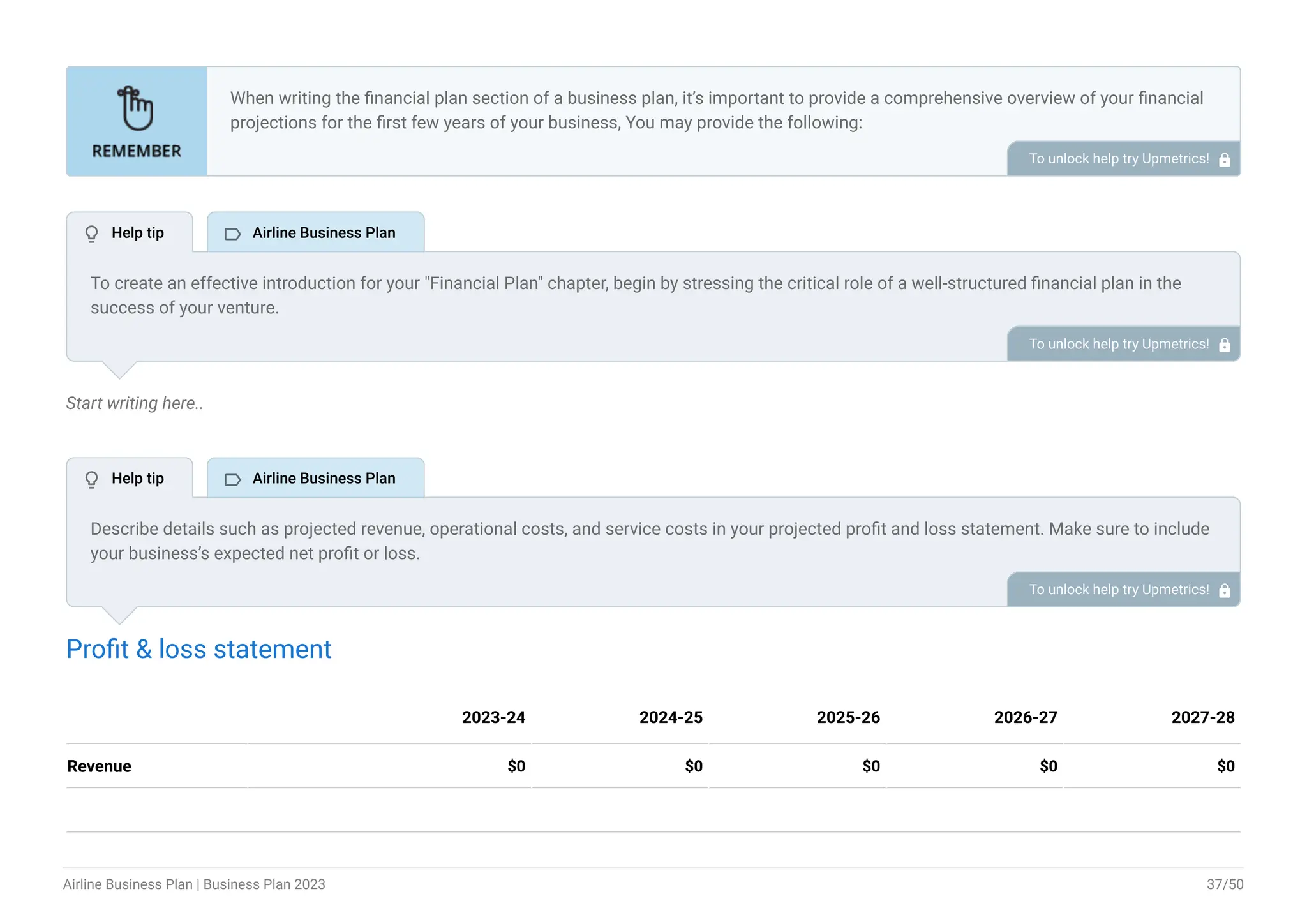 Airline Business Plan Example | Upmetrics | PDF