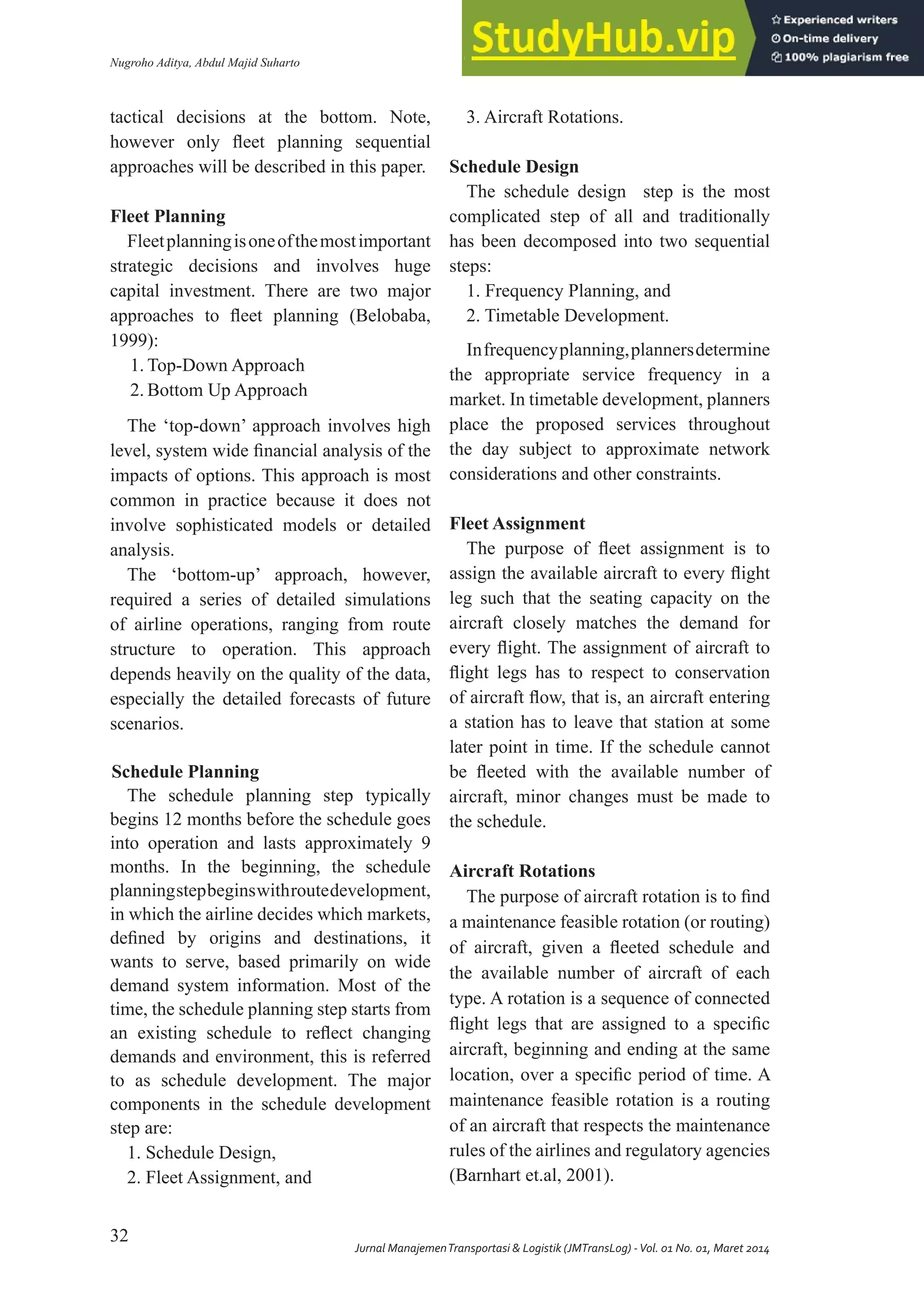 Airline Fleet Assignment And Schedule Planning | PDF