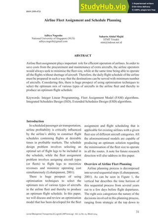 Airline Fleet Assignment And Schedule Planning | PDF