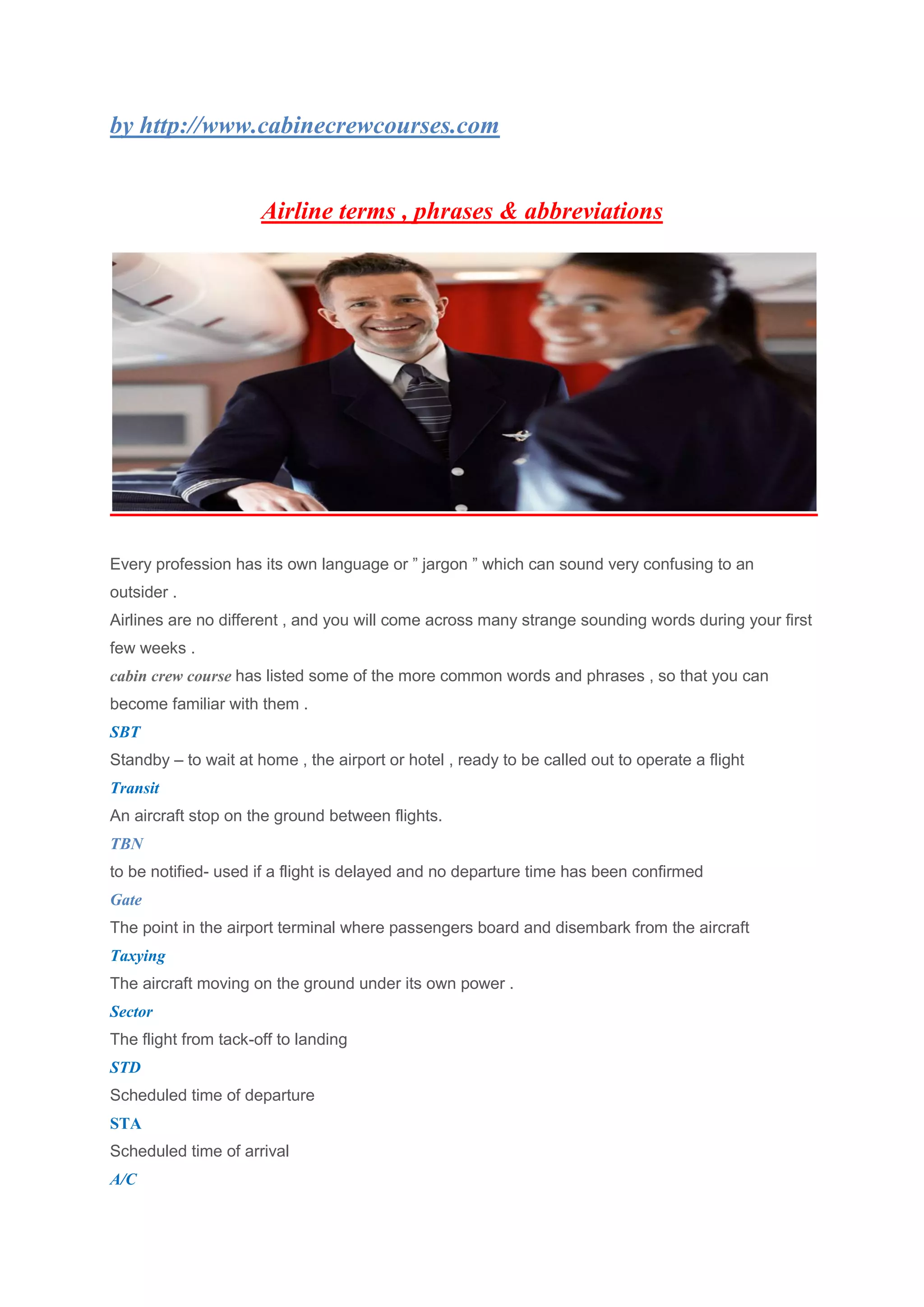 Airline terms , phrases and abbreviations | PDF | Air Travel | Travel Type