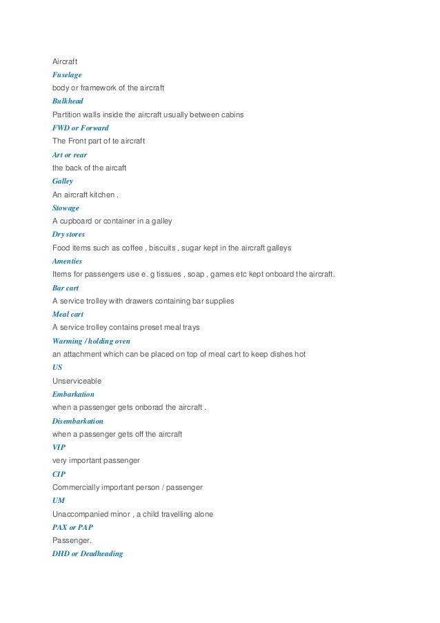 Airline terms , phrases and abbreviations