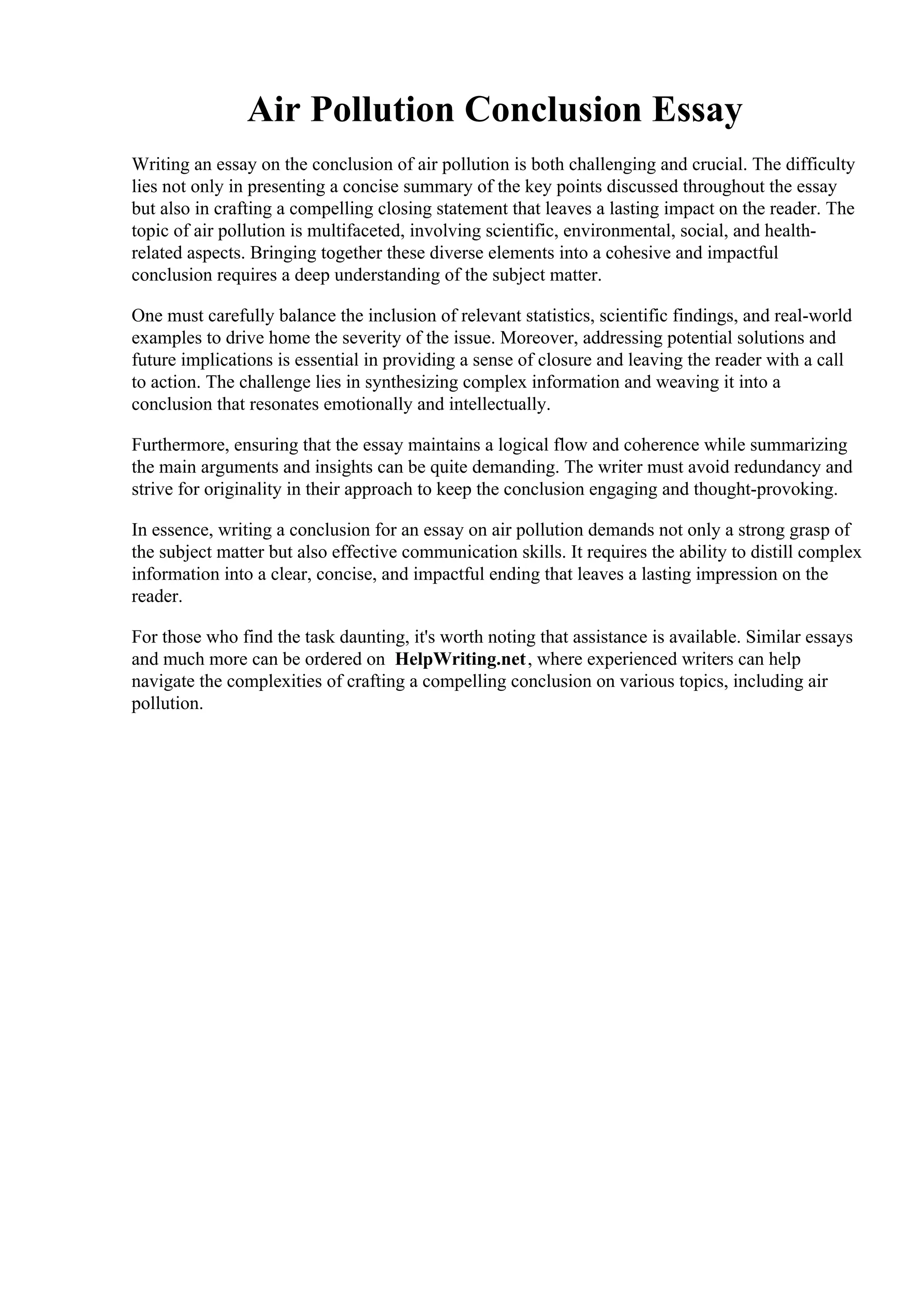 Air Pollution Conclusion Essay. 020 Essay Writing Of Pollution Example ...