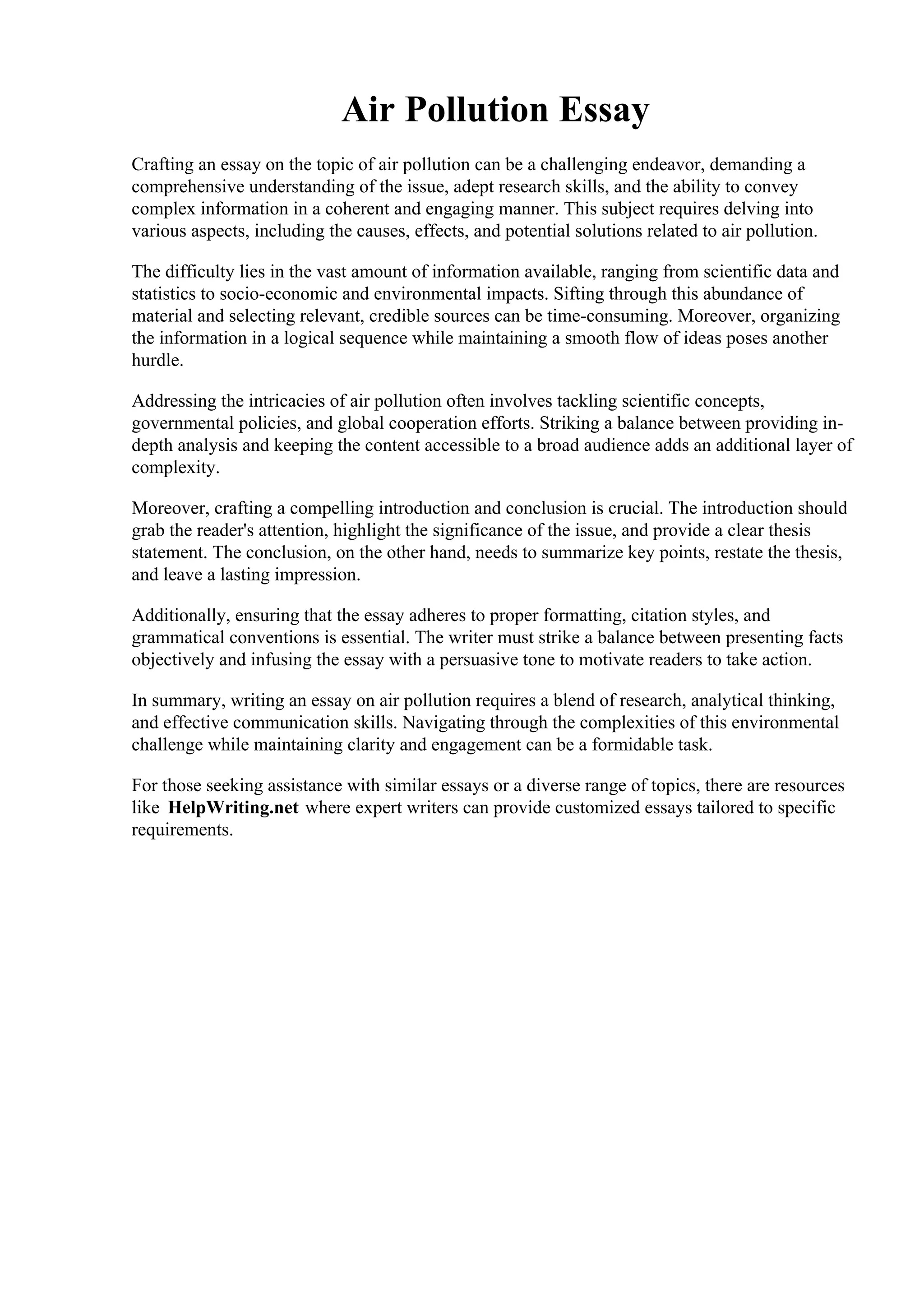 Air Pollution Essay | PDF