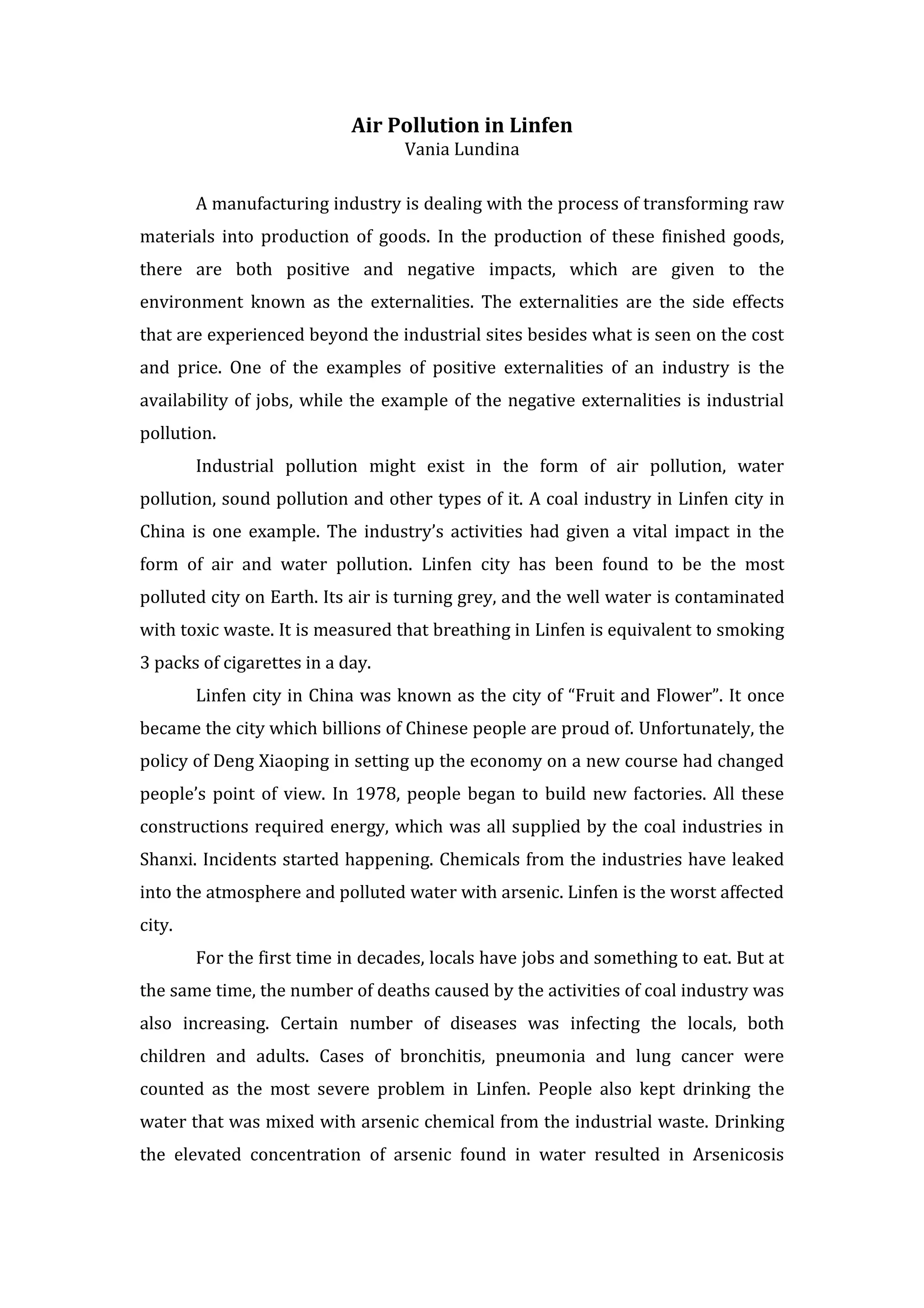 Air pollution in linfen | DOCX