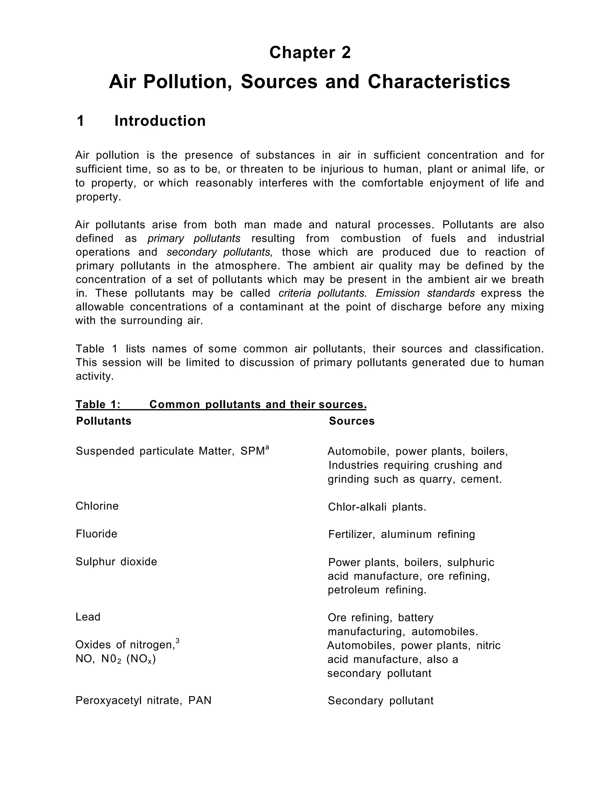 Air Pollution, Sources and Characteristics | PDF