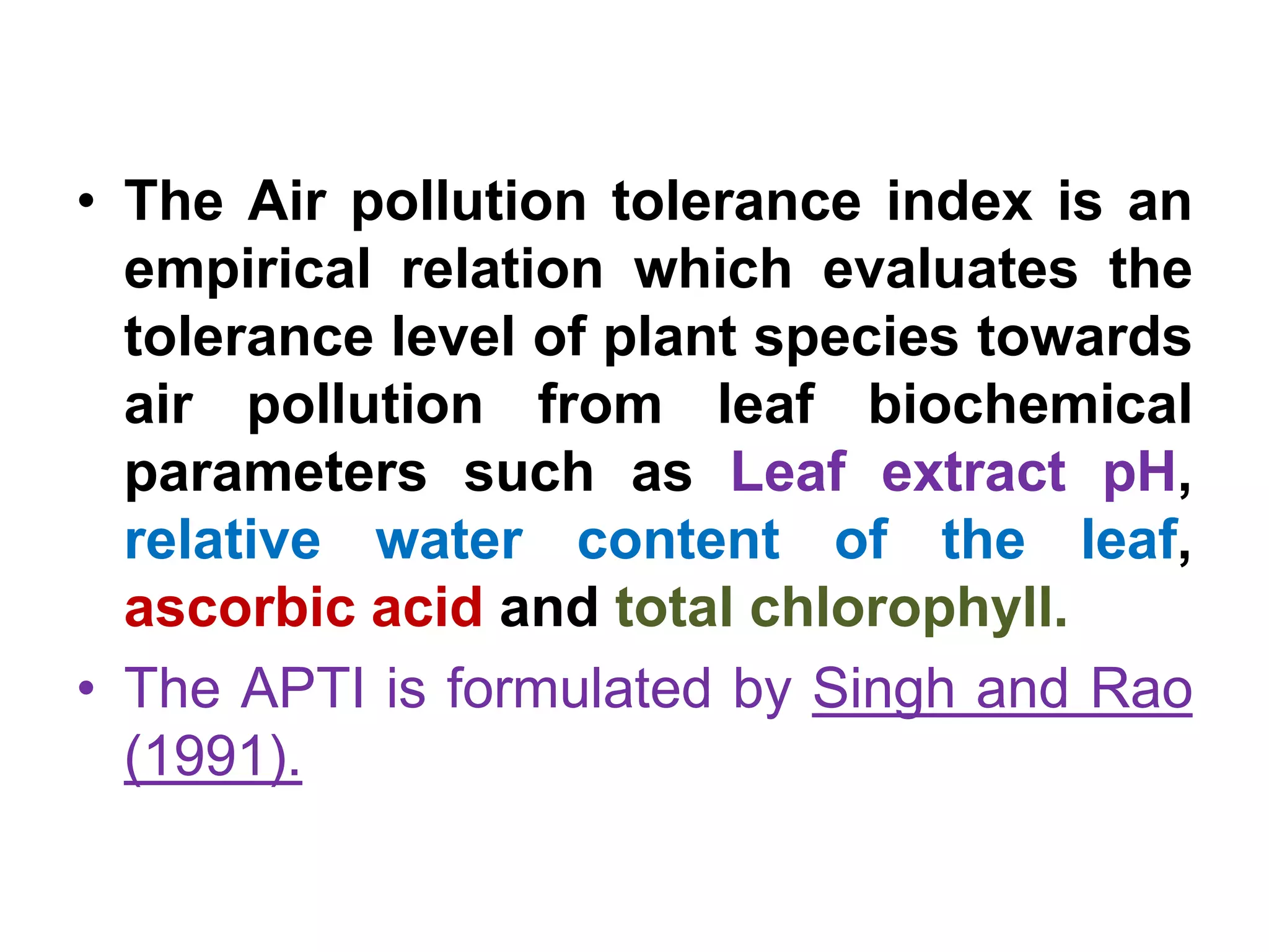 Air pollution tolerance index (apti) | PPTX