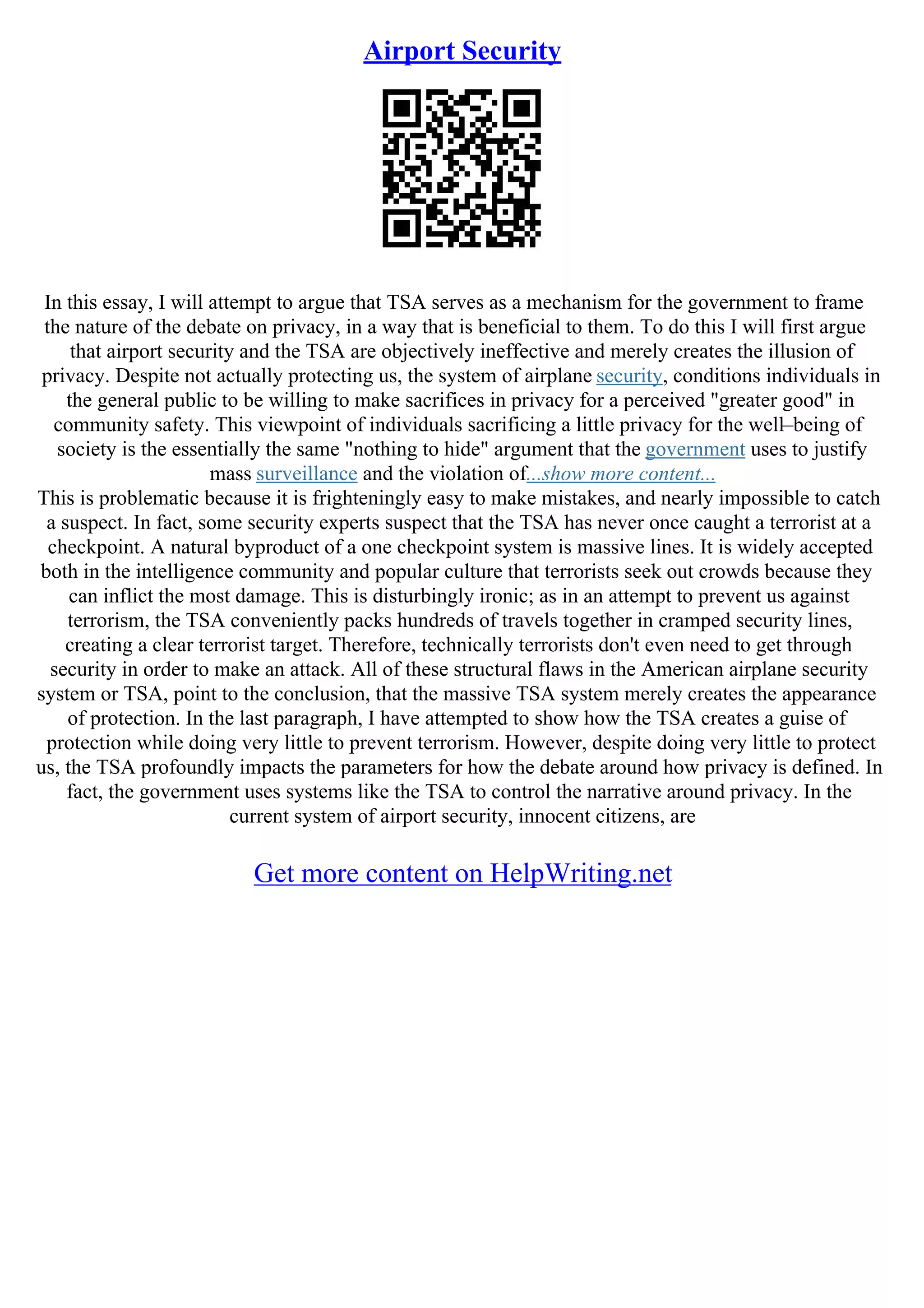 Airport Security Essay | PDF