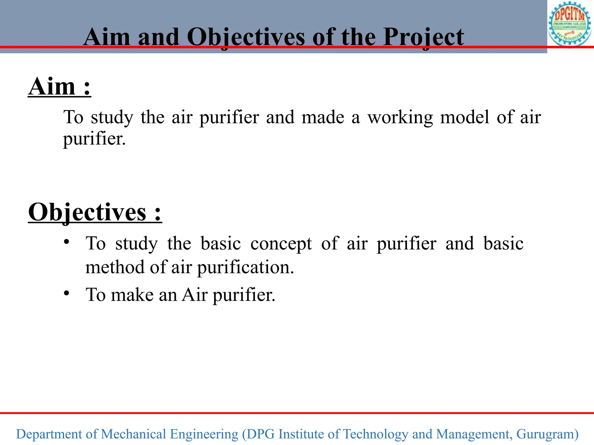 Air purifier project for final draft for | PPTX