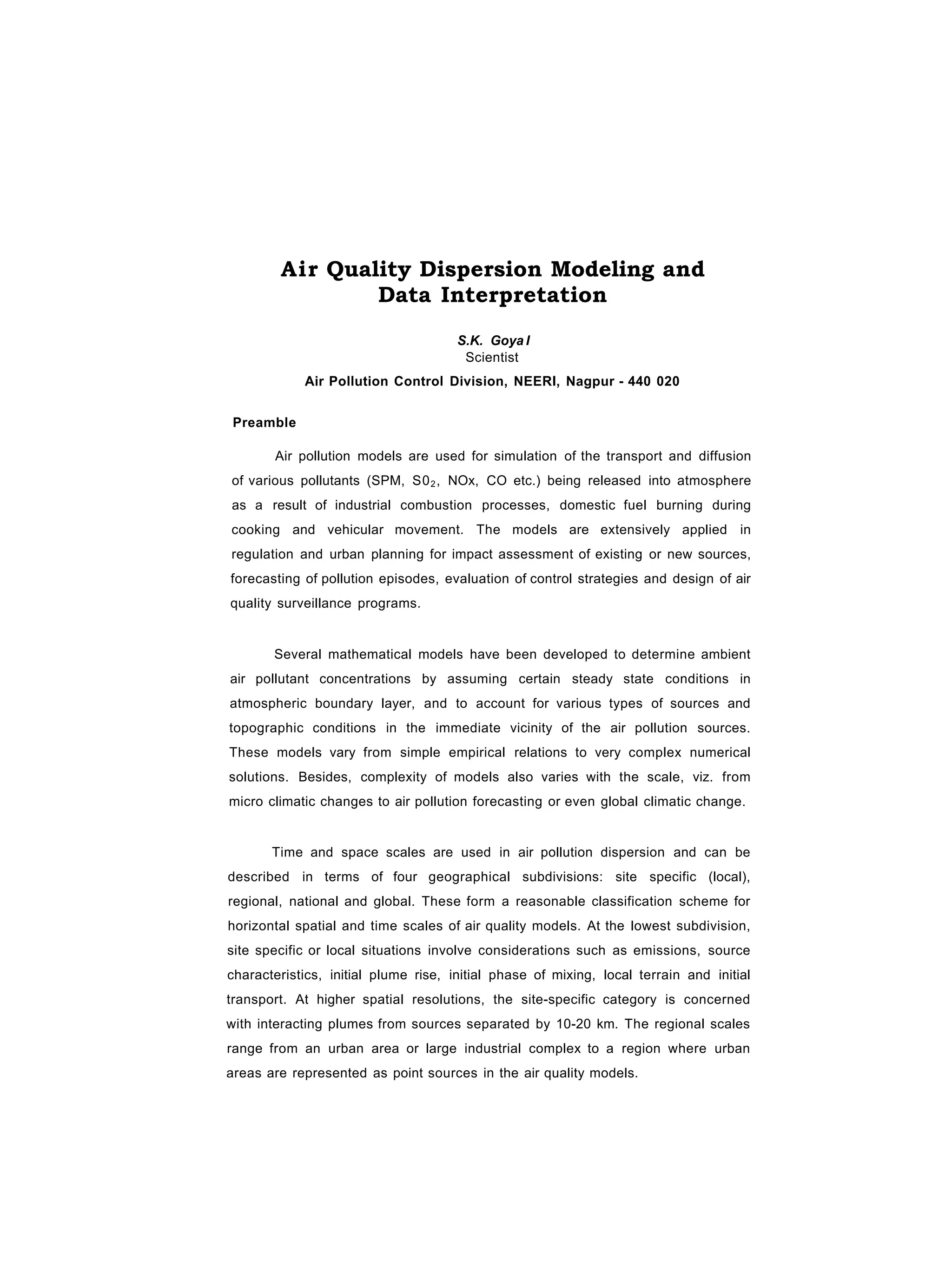 Air quality dispersion modeling | PDF