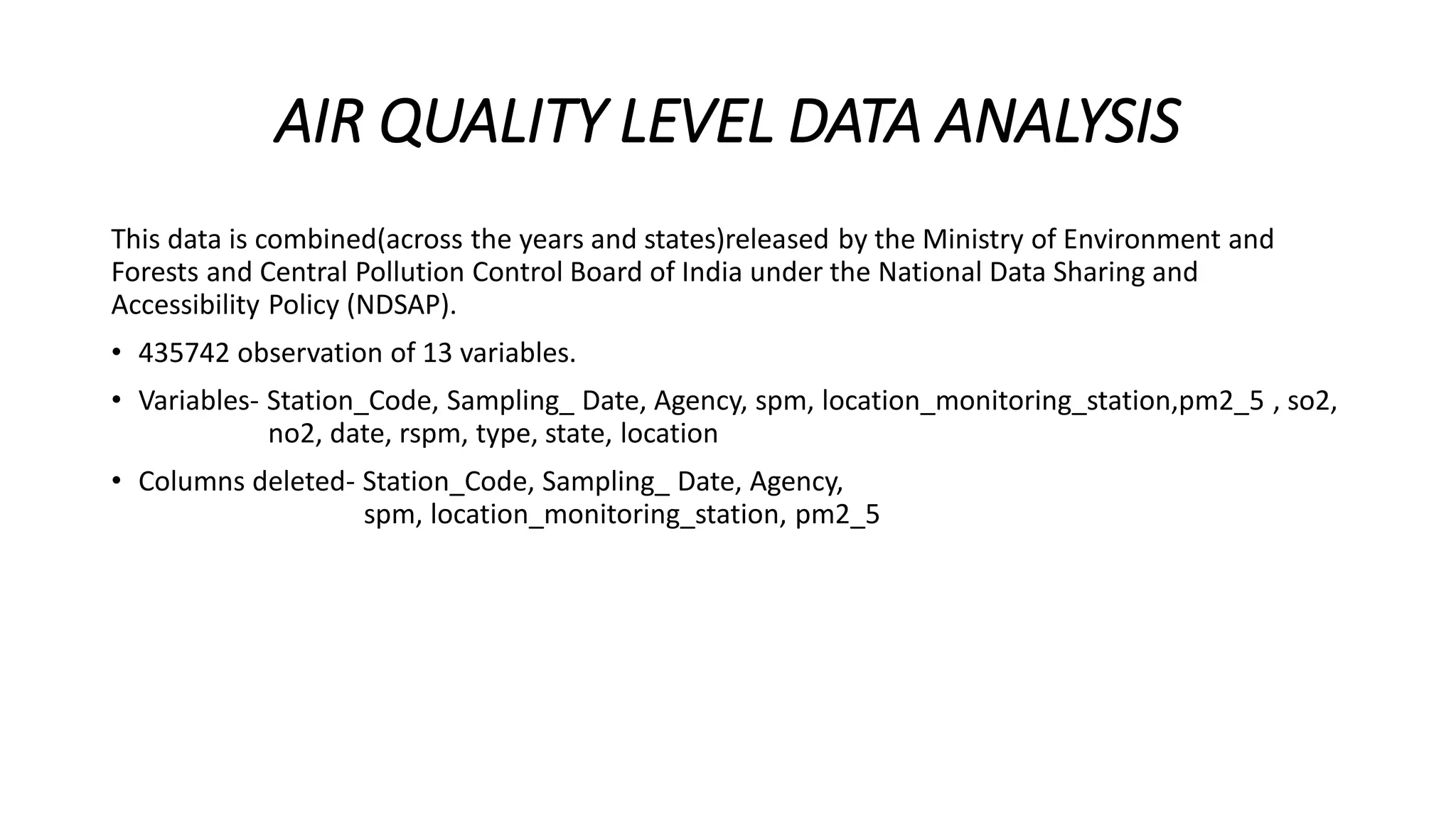 Air quality level data anylisis pre processing using r | PPT