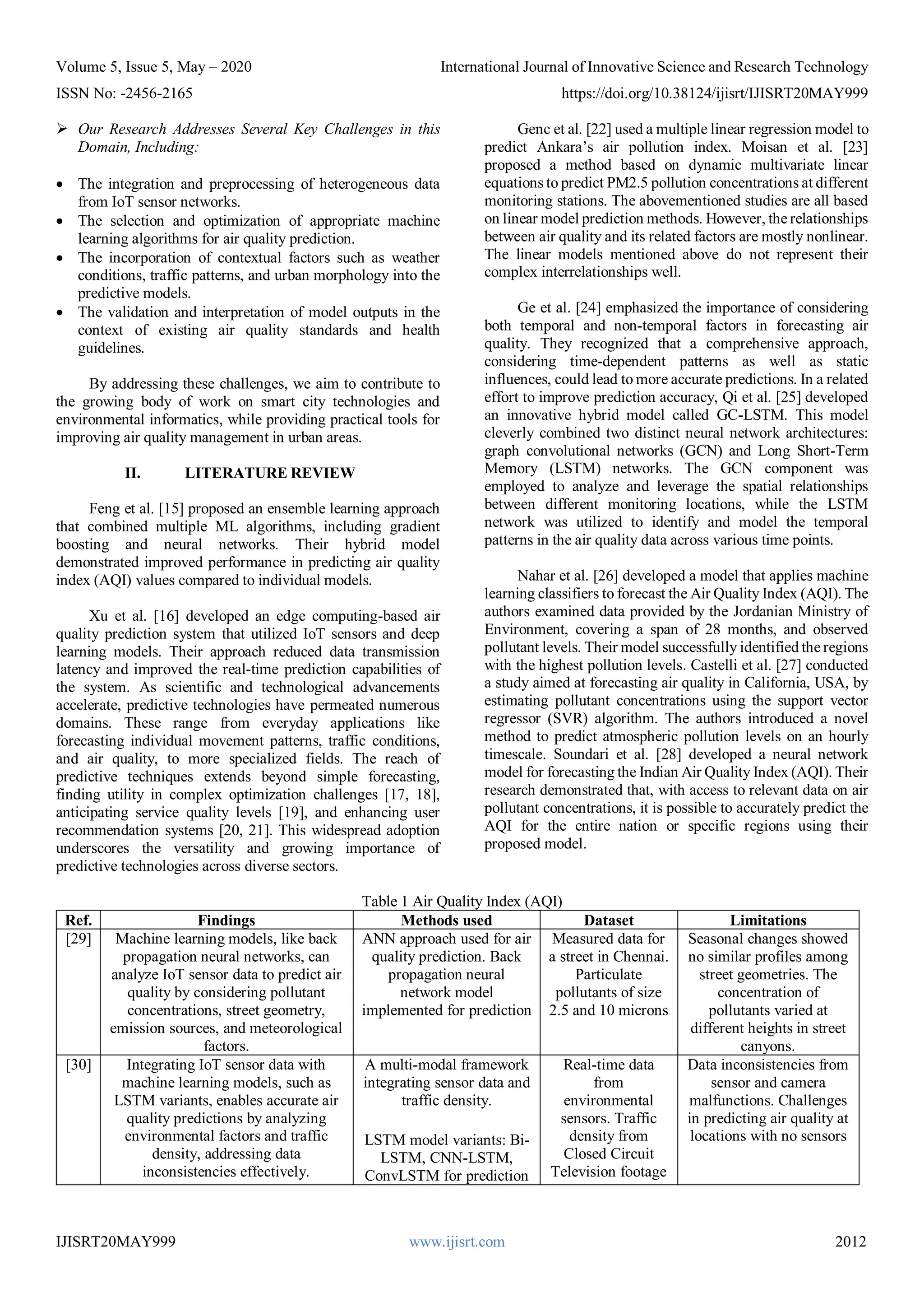 Air Quality Prediction In Urban Environment Using IoT Sensor Data | PDF