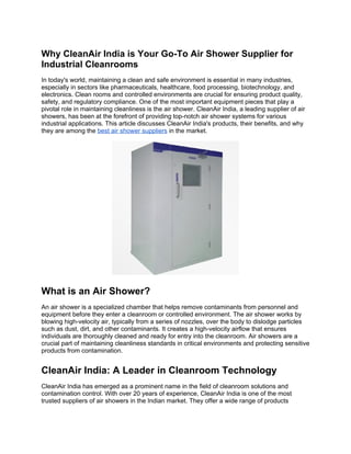 Why CleanAir India is Your Go-To Air Shower Supplier for Industrial ...