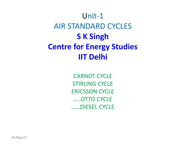 Air standard cycles carnot, stirling, ericsson | PPTX | Physics | Science