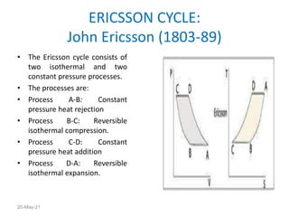 Air standard cycles carnot, stirling, ericsson | PPTX