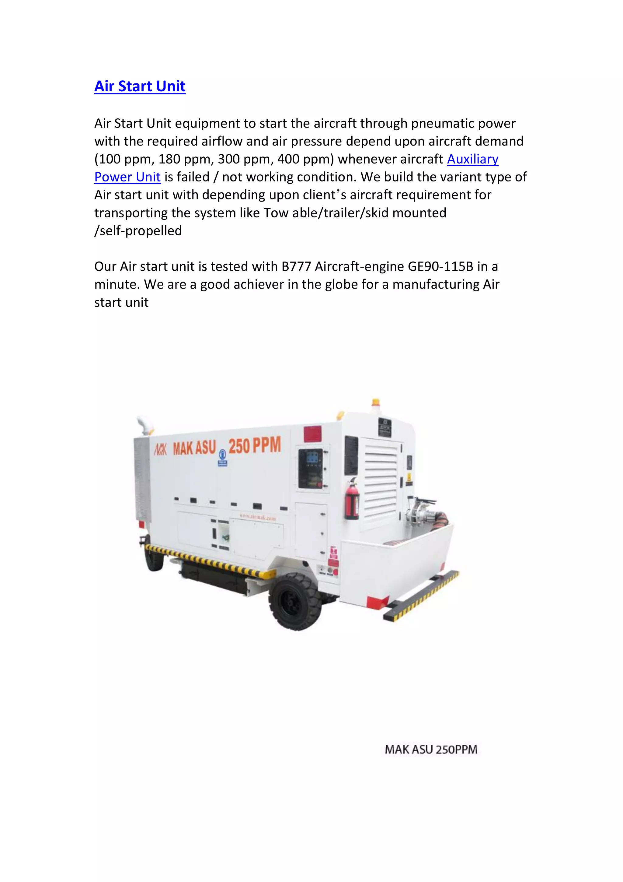 Specification of Air start unit for Aircraft | PDF