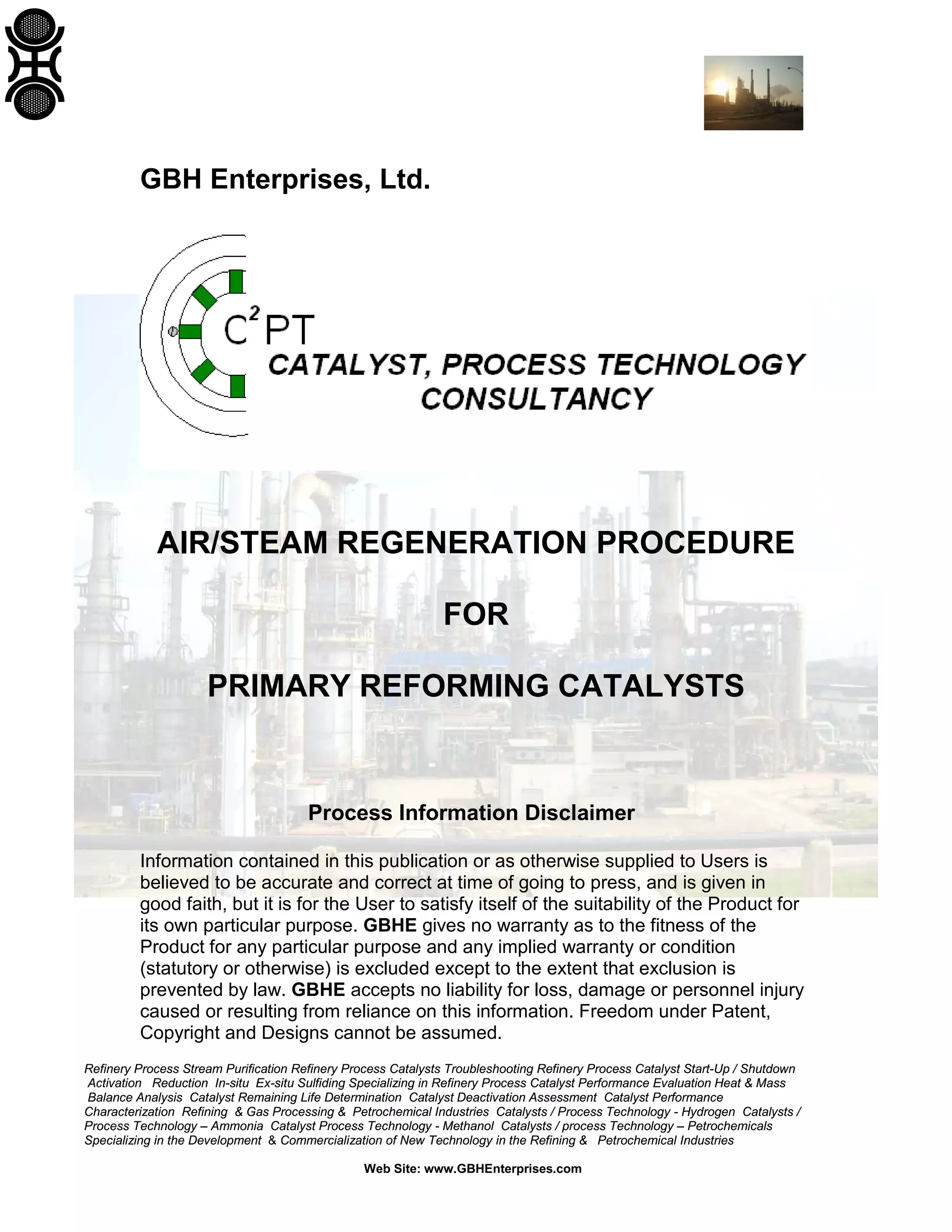 Air / Steam Regeneration Procedure for Primary Reforming Ccatalyst | PDF